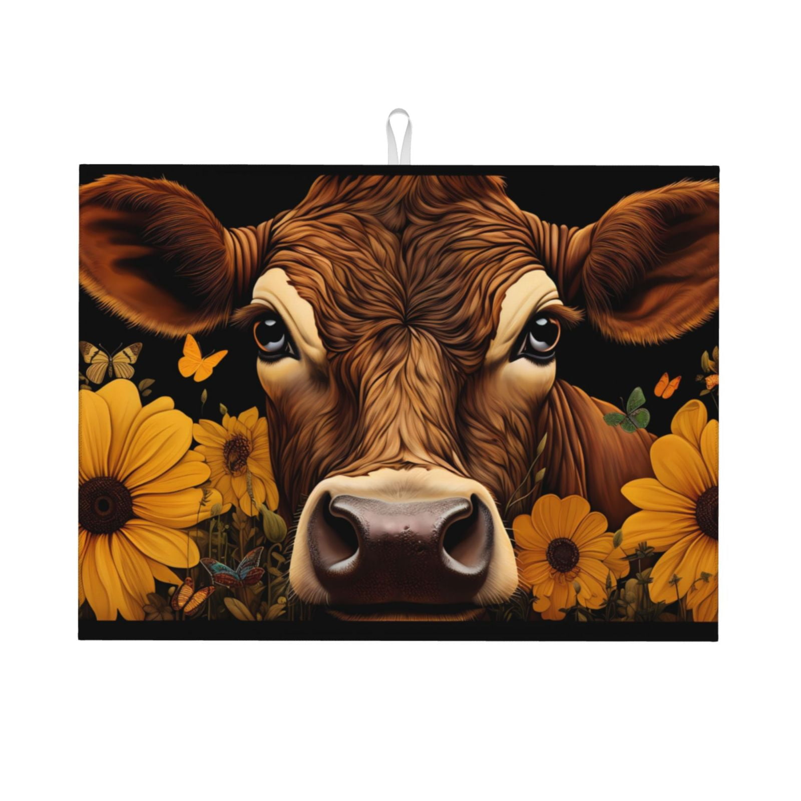 Honeii Sunflower Butterfly Cow print Super Absorbent Coffee Bar Mat ...