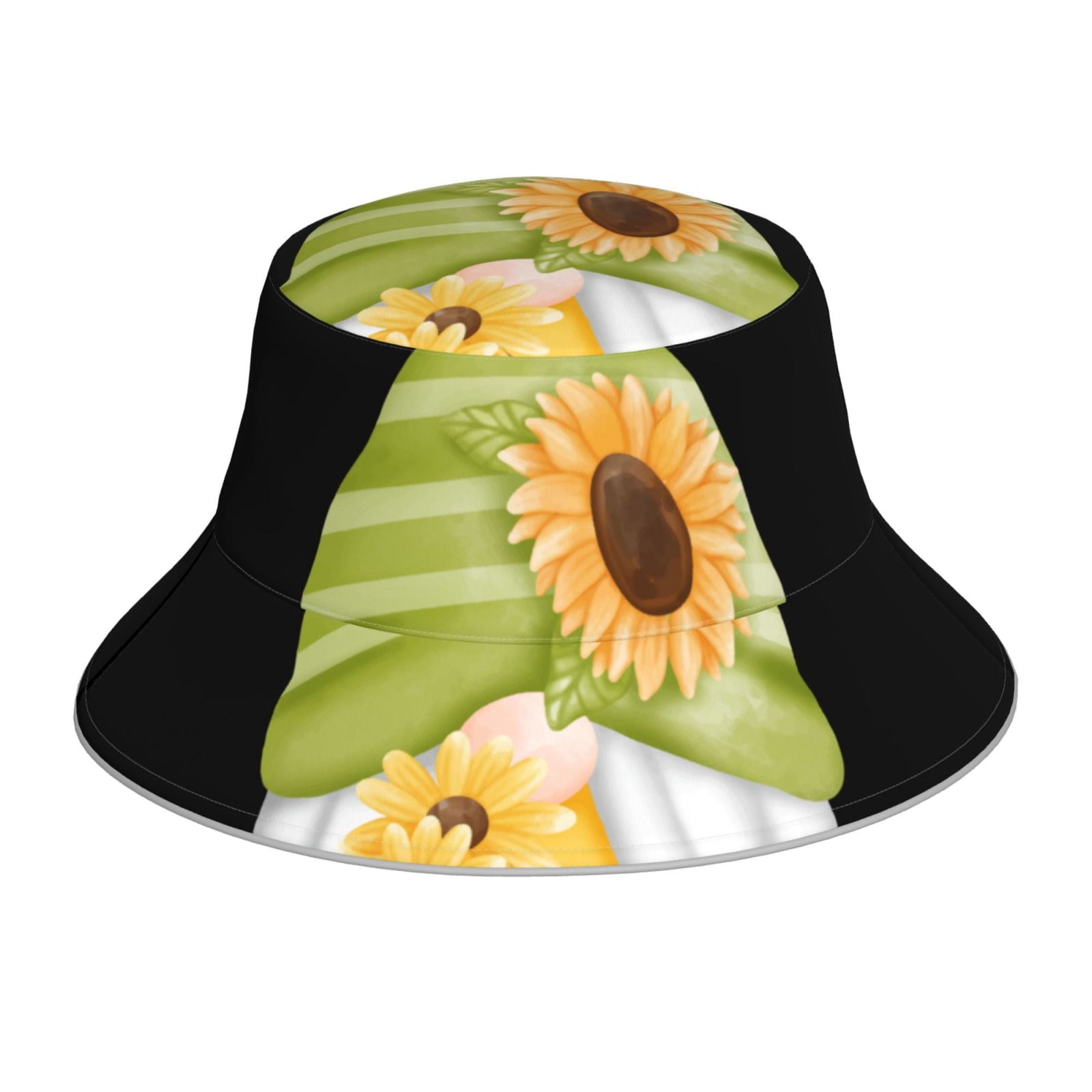 Honeii Sunflower Gnomes for Unisex Bucket Hat Waterproof Rain Hat Reversible Shiny Rave Bucket ...