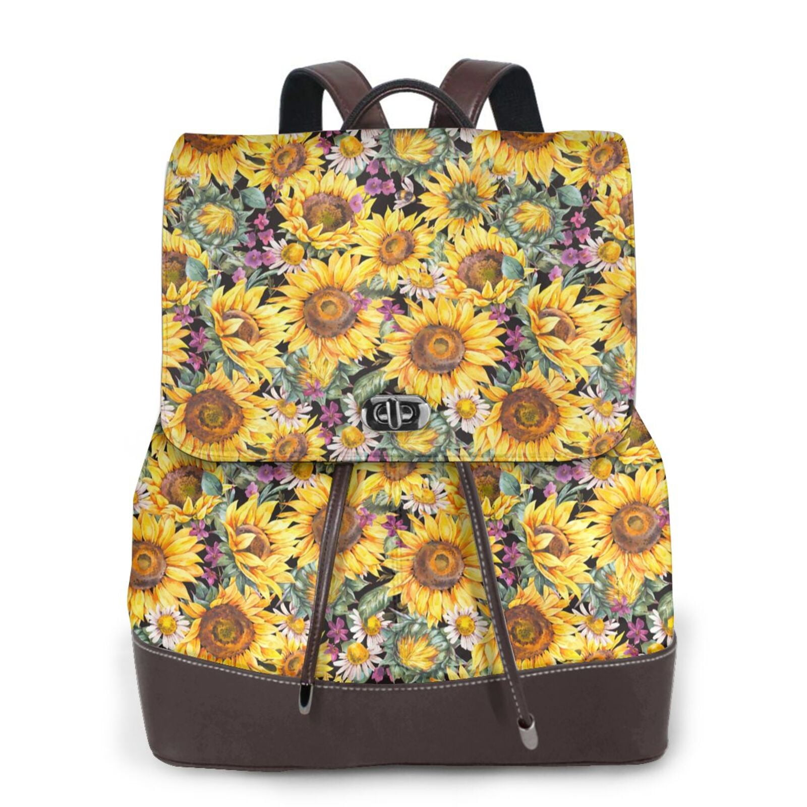 Honeii Sunflowers Vintage rint Leather Backpack,Trendy Leather Backpack ...