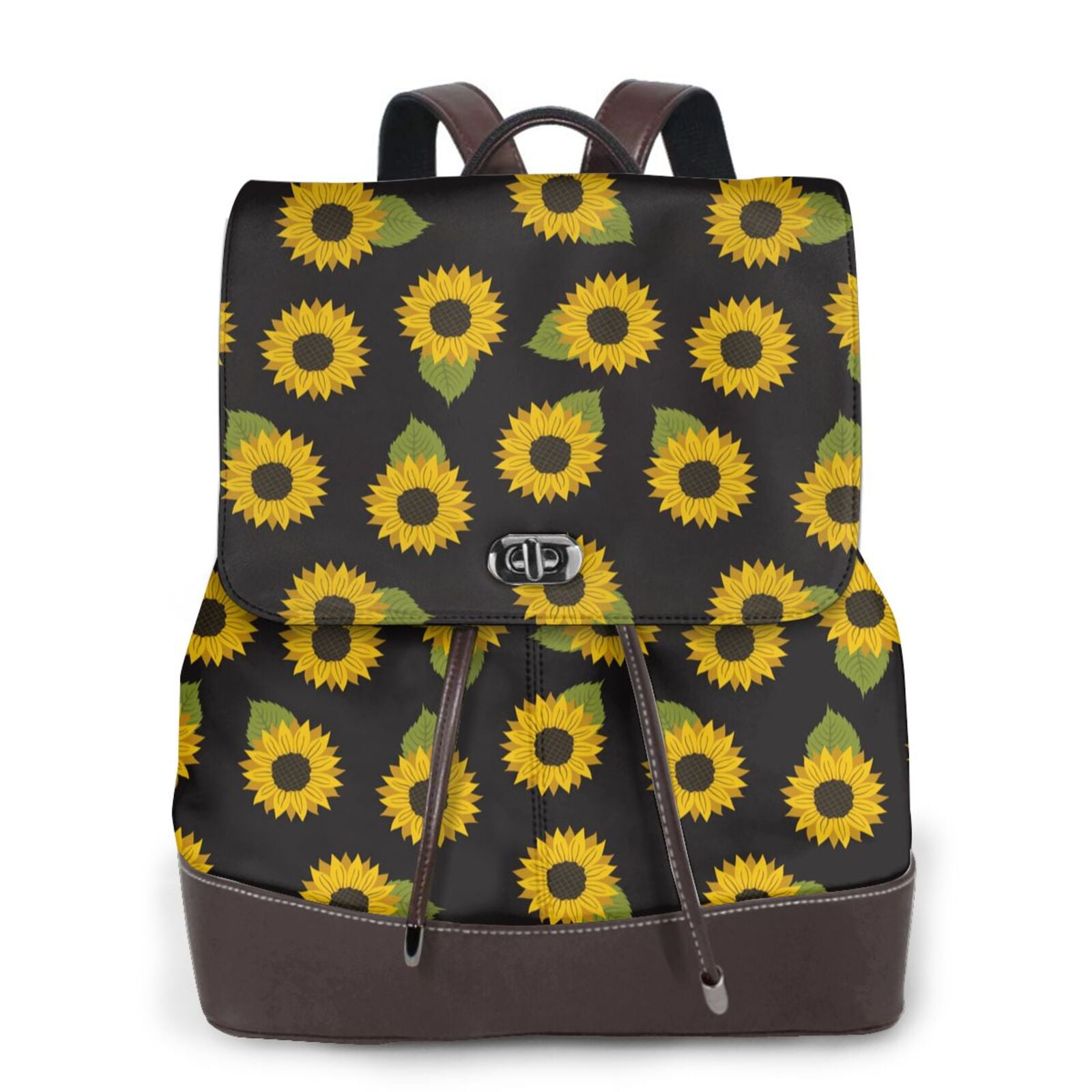 Honeii Sunflowers rint Leather Backpack,Trendy Leather Backpack,PU ...
