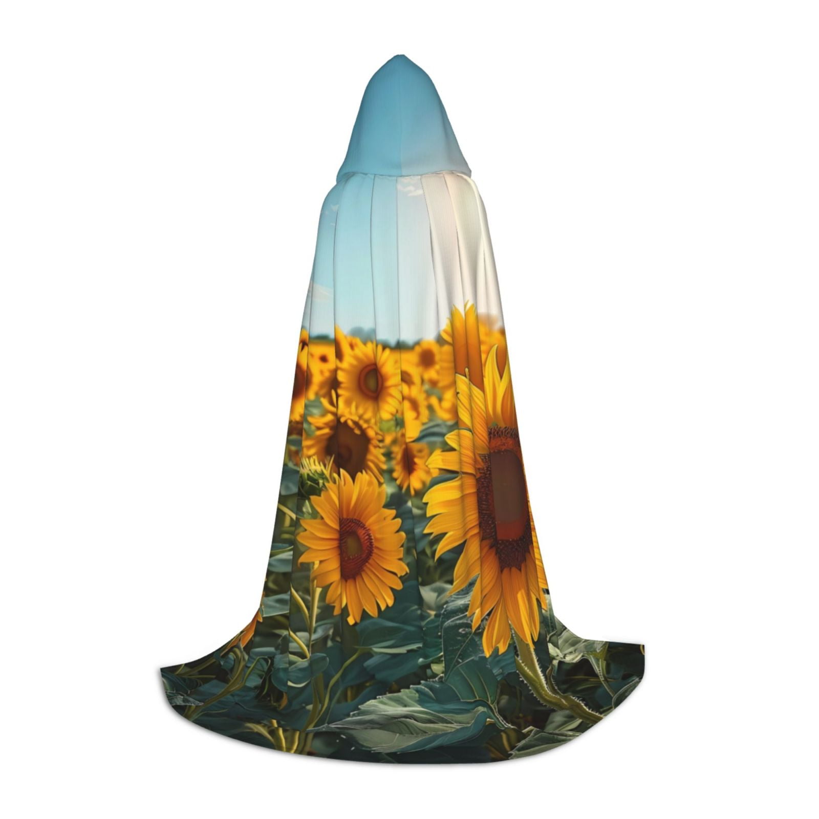 Honeii Sunlit Sunflower Field Print Poncho Cape, Cloak Coat, Snuggly ...