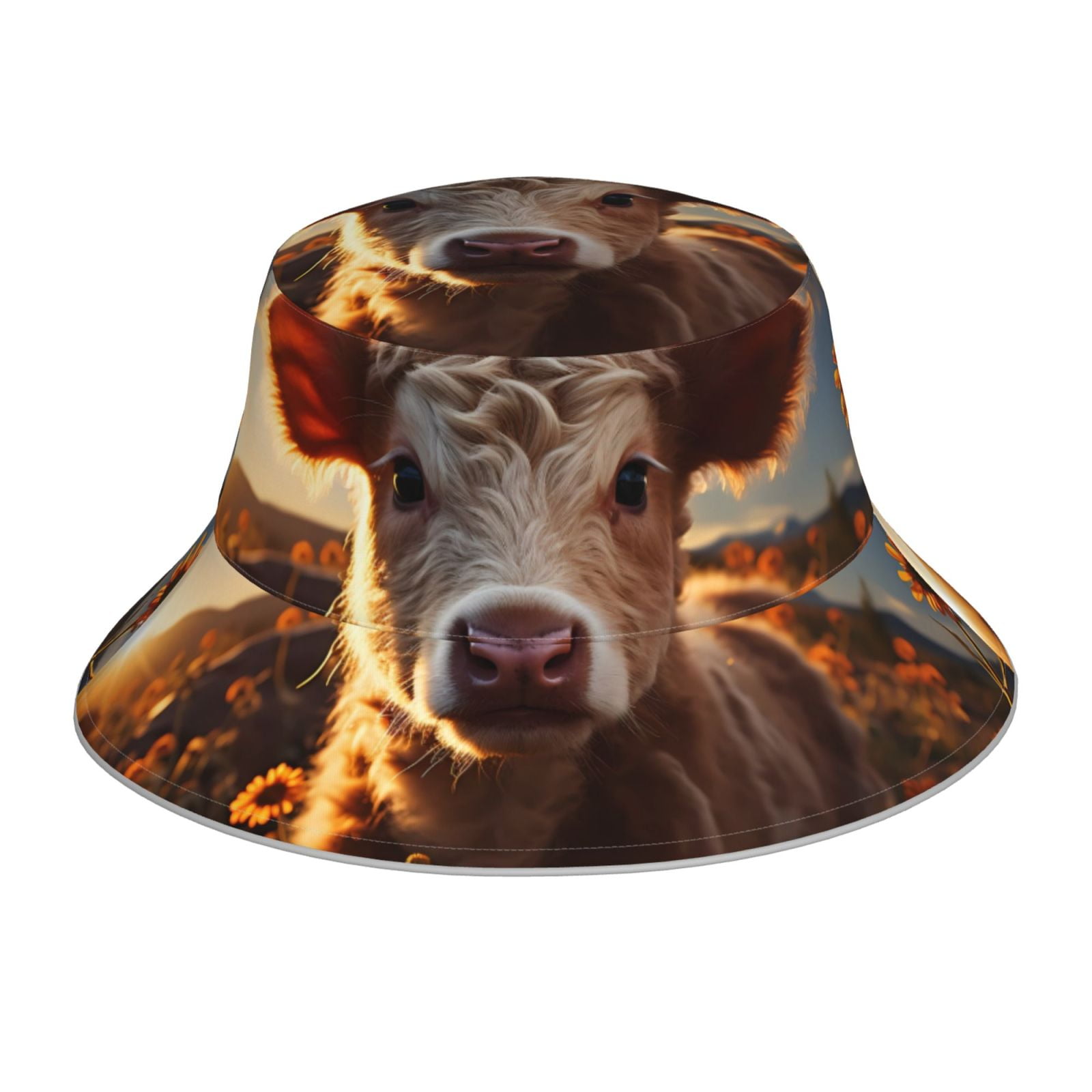 Honeii Sunset Sunflower Small Cow for Unisex Bucket Hat Waterproof Rain ...