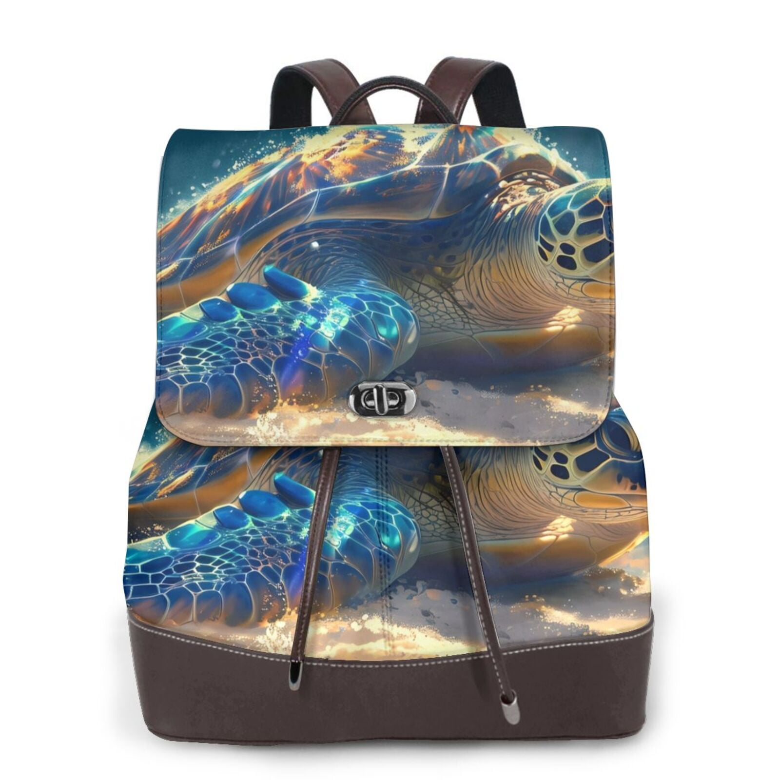 Honeii Sunshine Underwater Sand Turtle rint Leather Backpack,Trendy ...