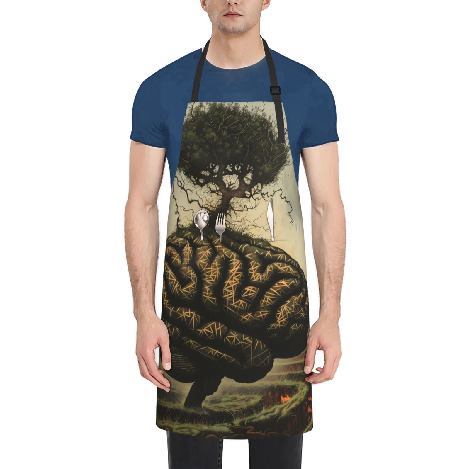 Honeii Surreal Brain Tree Print Waterproof Apron, Adjustable Kitchen ...