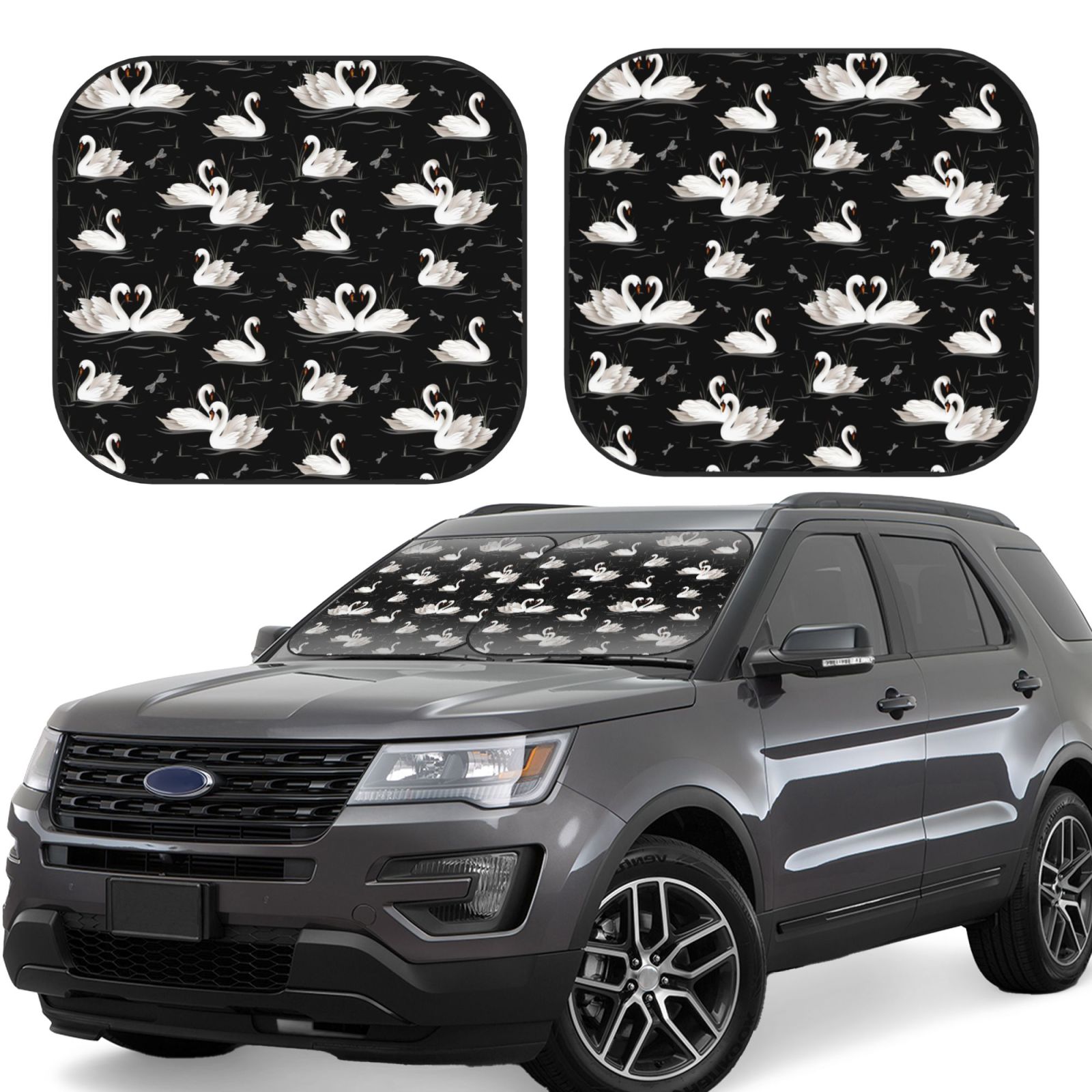 Honeii Swan And Dragonflies Print Foldable Car Sun Shade for Windshield ...