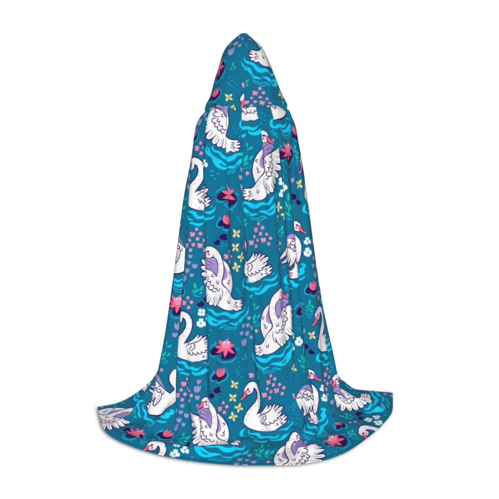 Honeii Swan On The Pond Print Poncho Cape, Cloak Coat, Snuggly Hooded ...