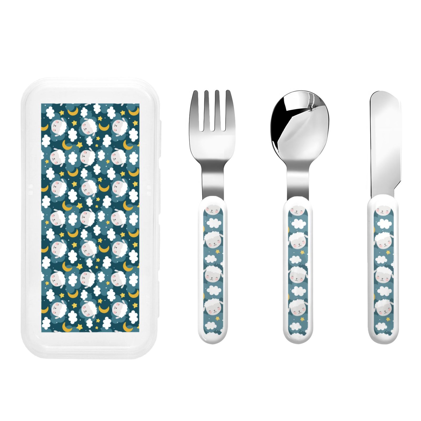 Honeii Sweet Dream Lamb Print Children's Knife, Fork And Spoon Set ...