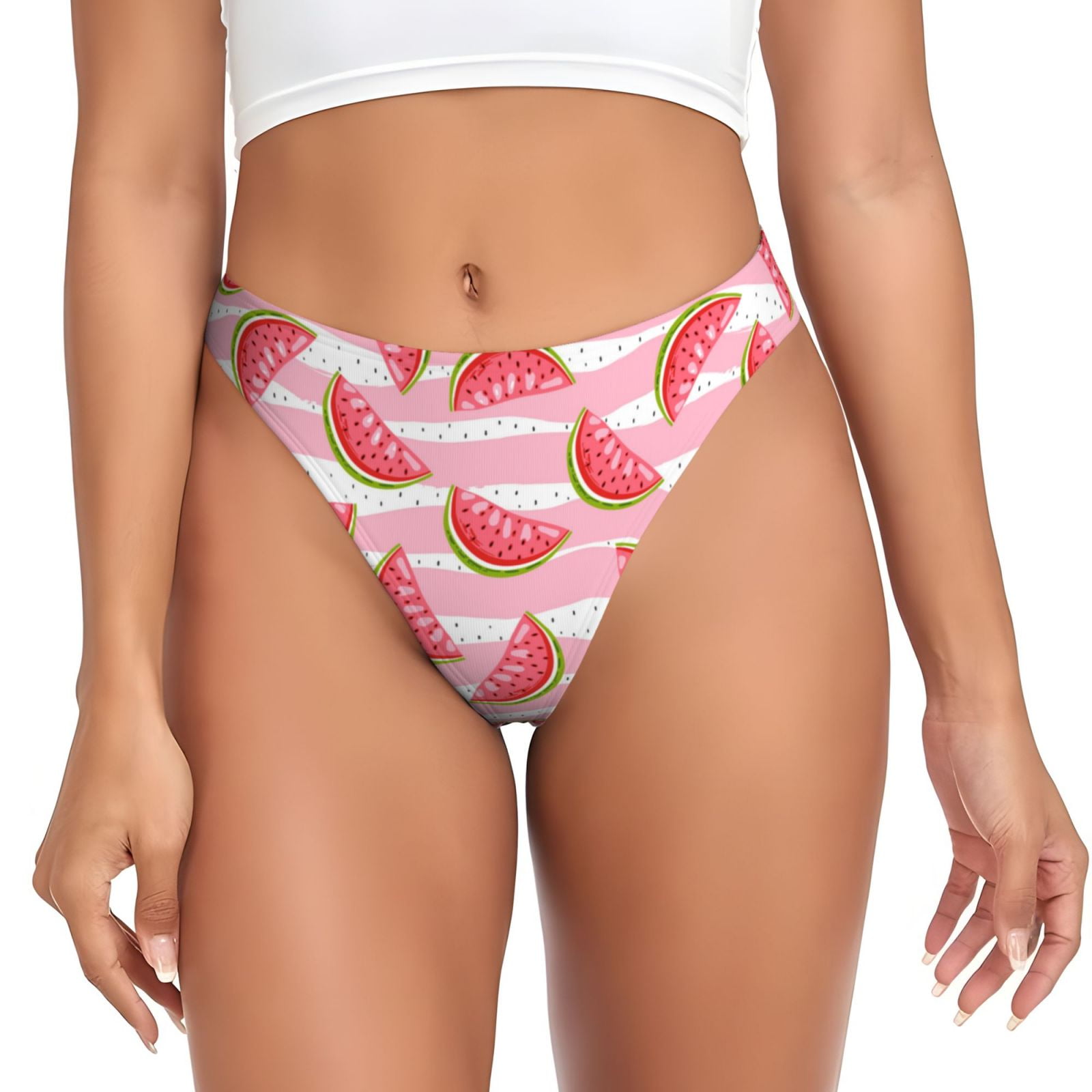 Honeii Sweet Watermelon G-String Thongs for Women Polyester Panties Stretch T-back Tangas Low ...