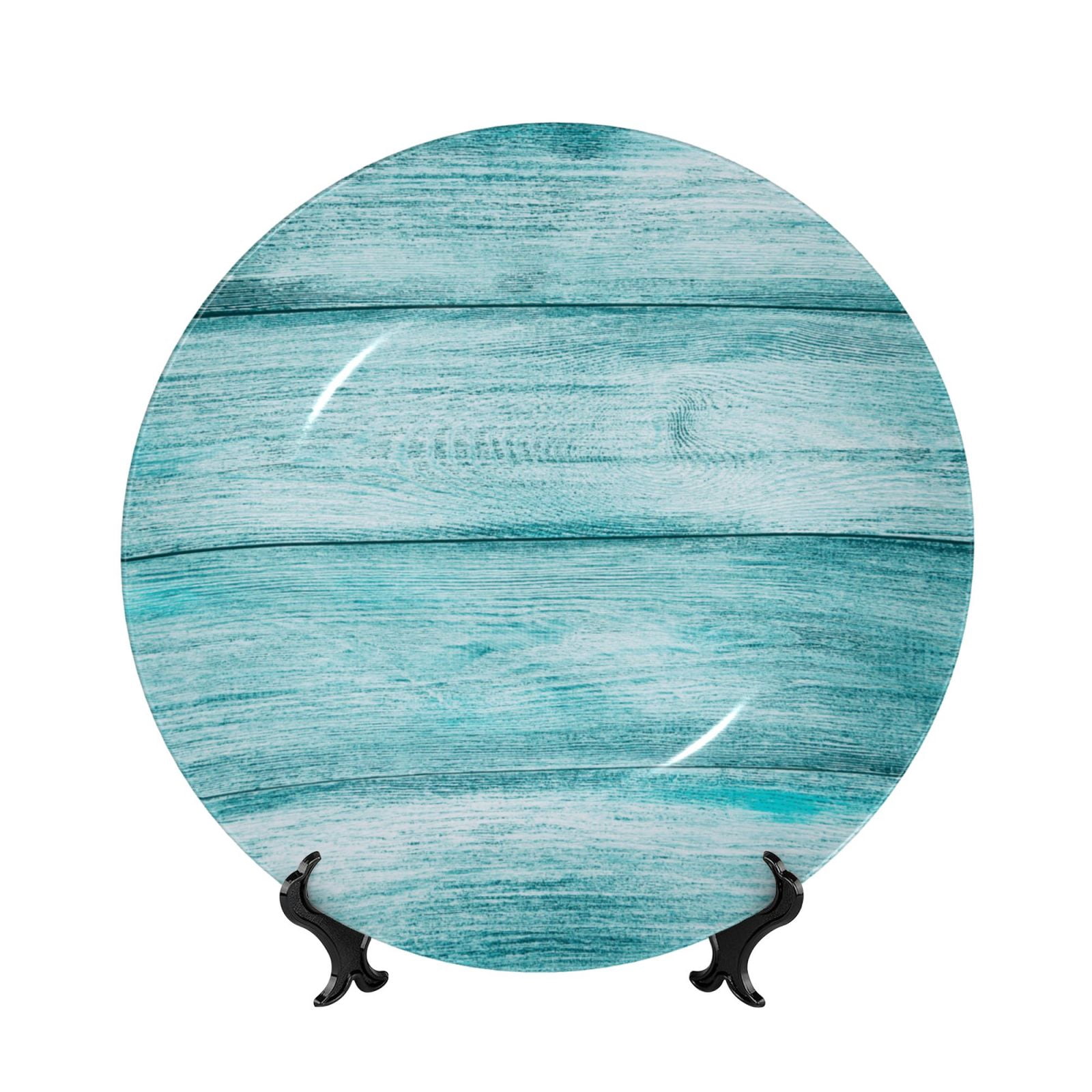 Honeii Teal Turquoise Wood Print Elegant Bone China Decorative Plate ...