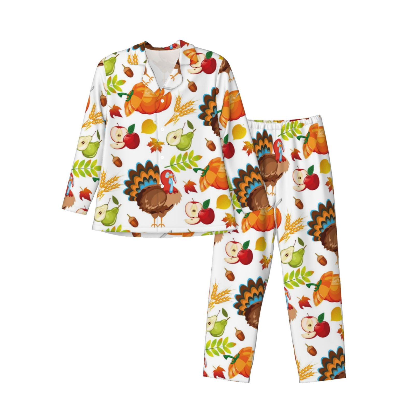 Honeii Thanksgiving Turkey Pattern Mens Pajamas Set,2pcs Men's Lounge ...