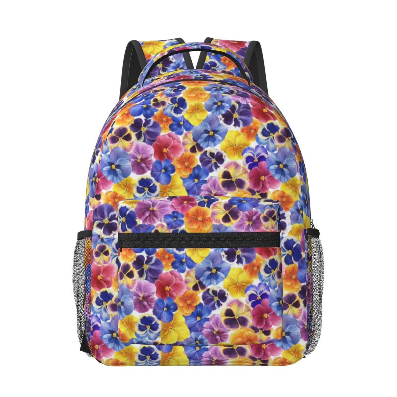 Honeii The Garden Tricolor Pansy Flower Print Backpack for School,15.6 ...