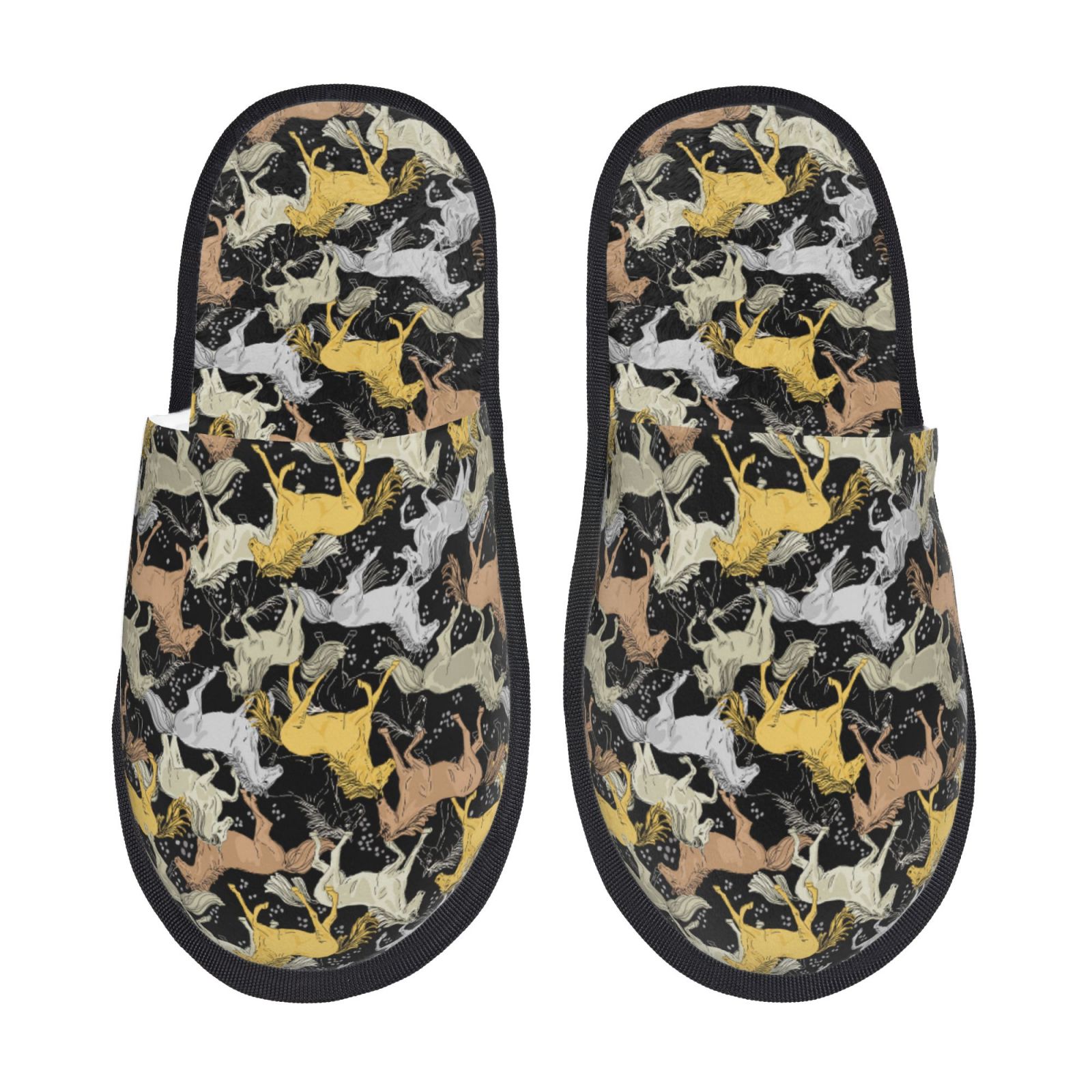Honeii The running horses Print Furry Slippers Bedroom Slippers for ...