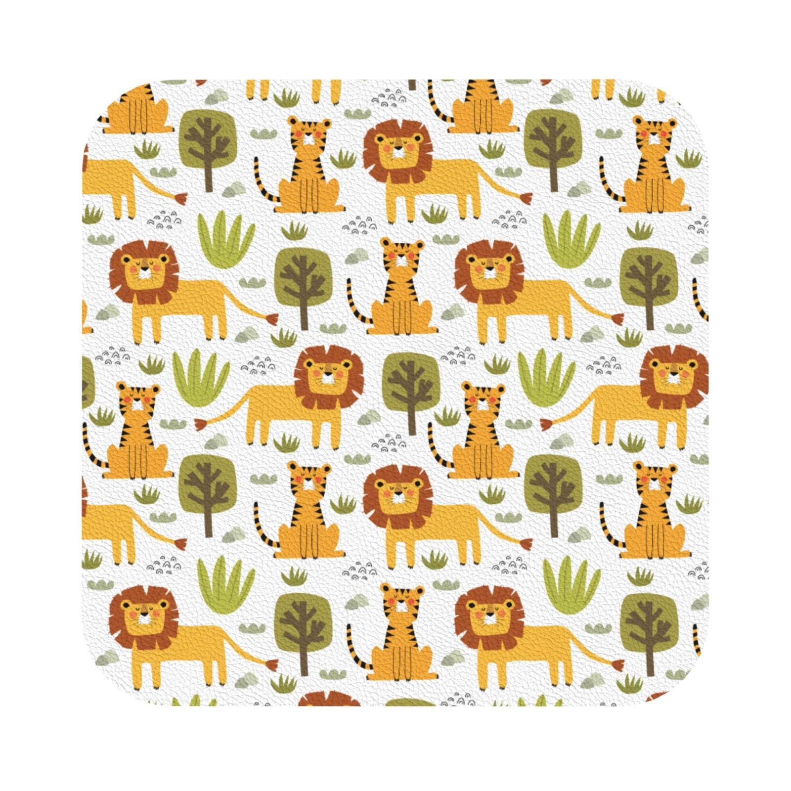 Honeii Tiger Lion Print Leather Coaster Set of 6, Ideal for ...