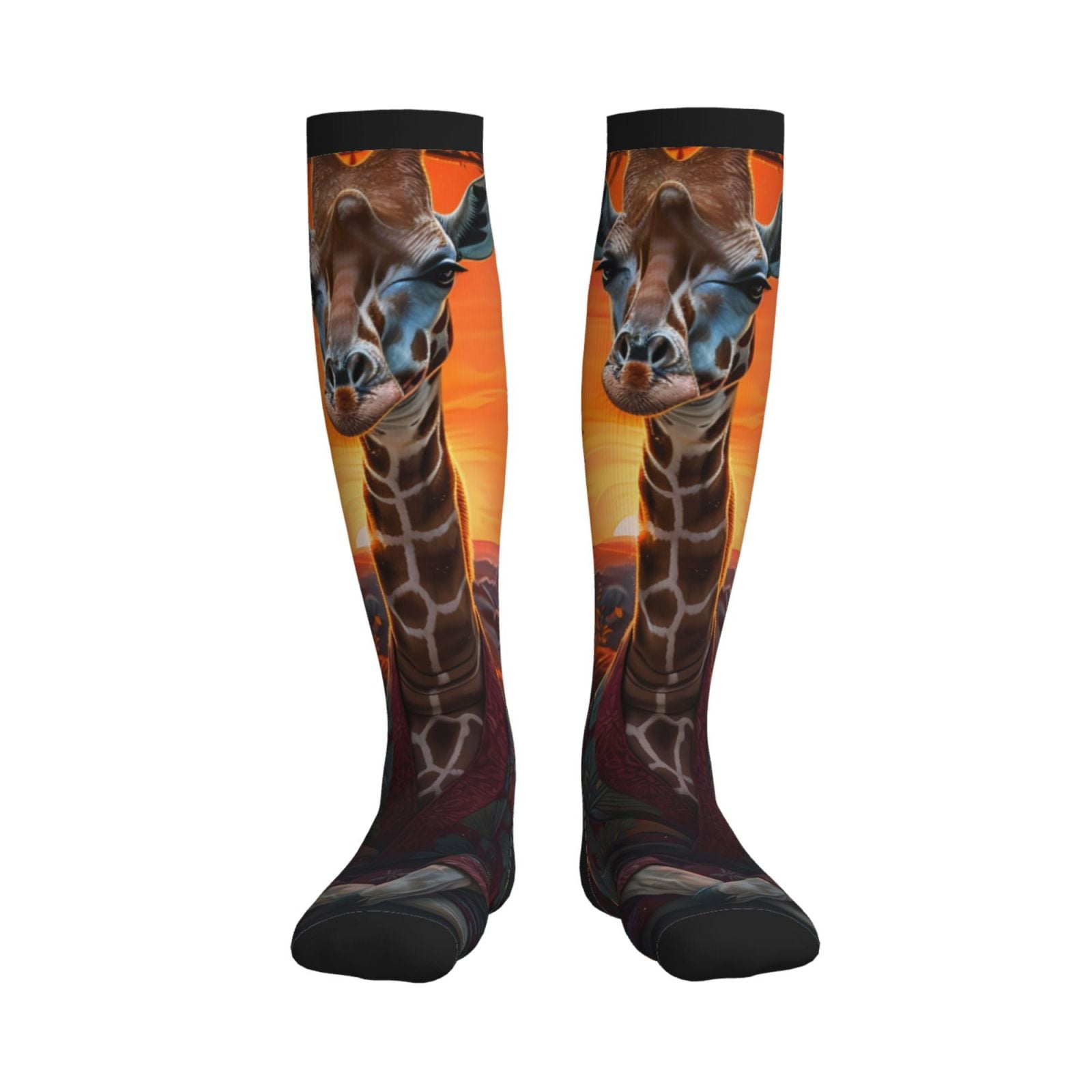 Honeii Tree Hollow Meditating Giraffe Print Sports Compression Socks ...