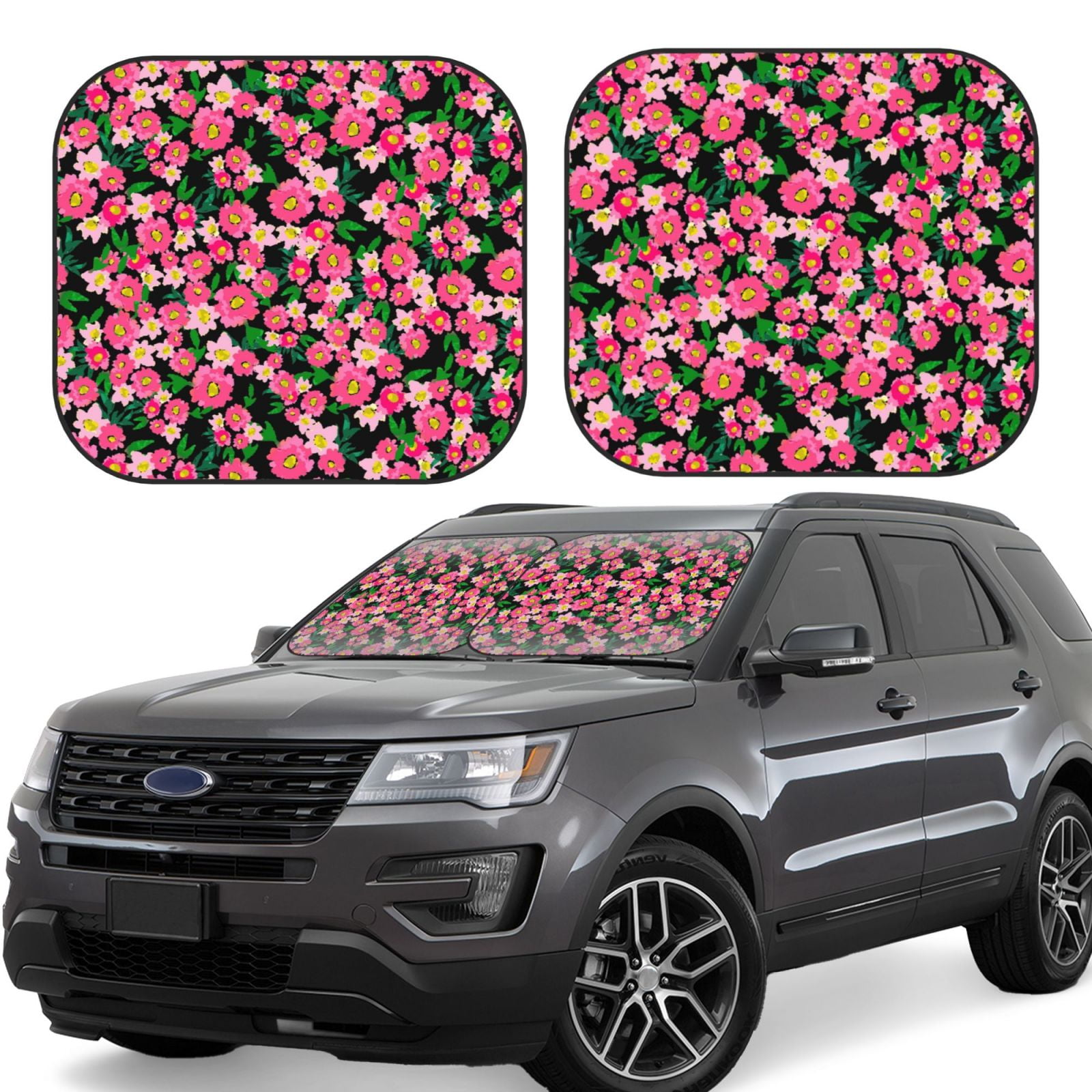 Honeii Trendy Floral Print Foldable Car Sun Shade for Windshield, 2 ...