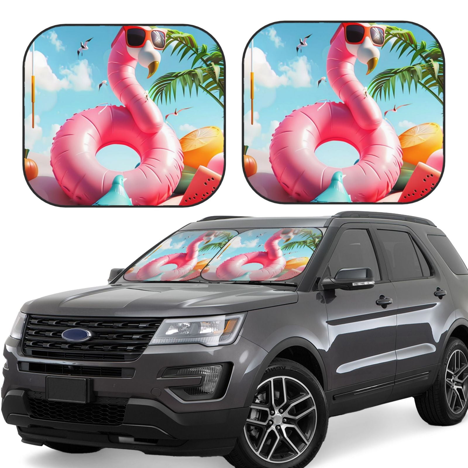 Honeii Tropical Flamingo Pool Float Print Foldable Car Sun Shade for ...