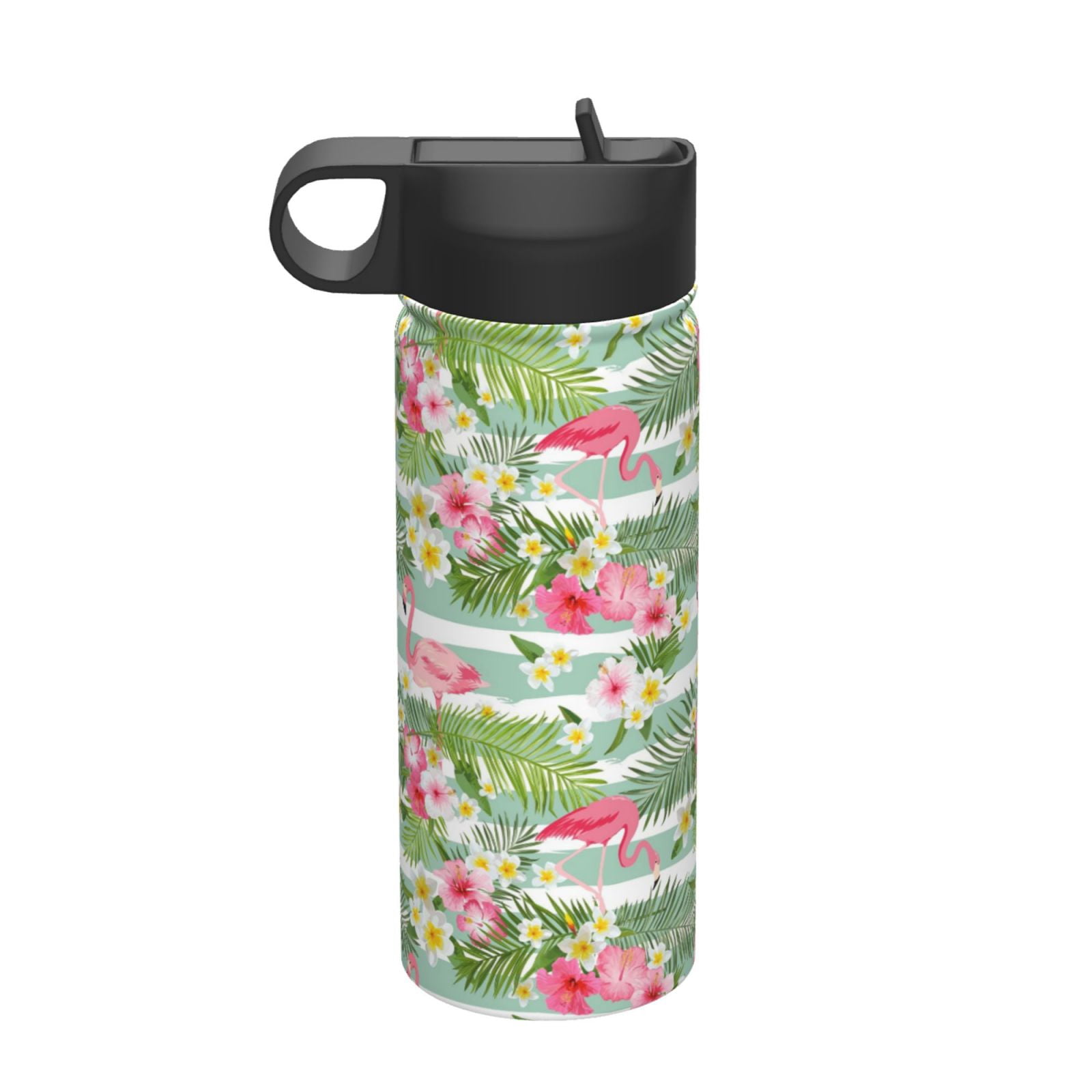 Honeii Tropical Flamingo Print 18 oz Insulated Water Bottle with Straw ...