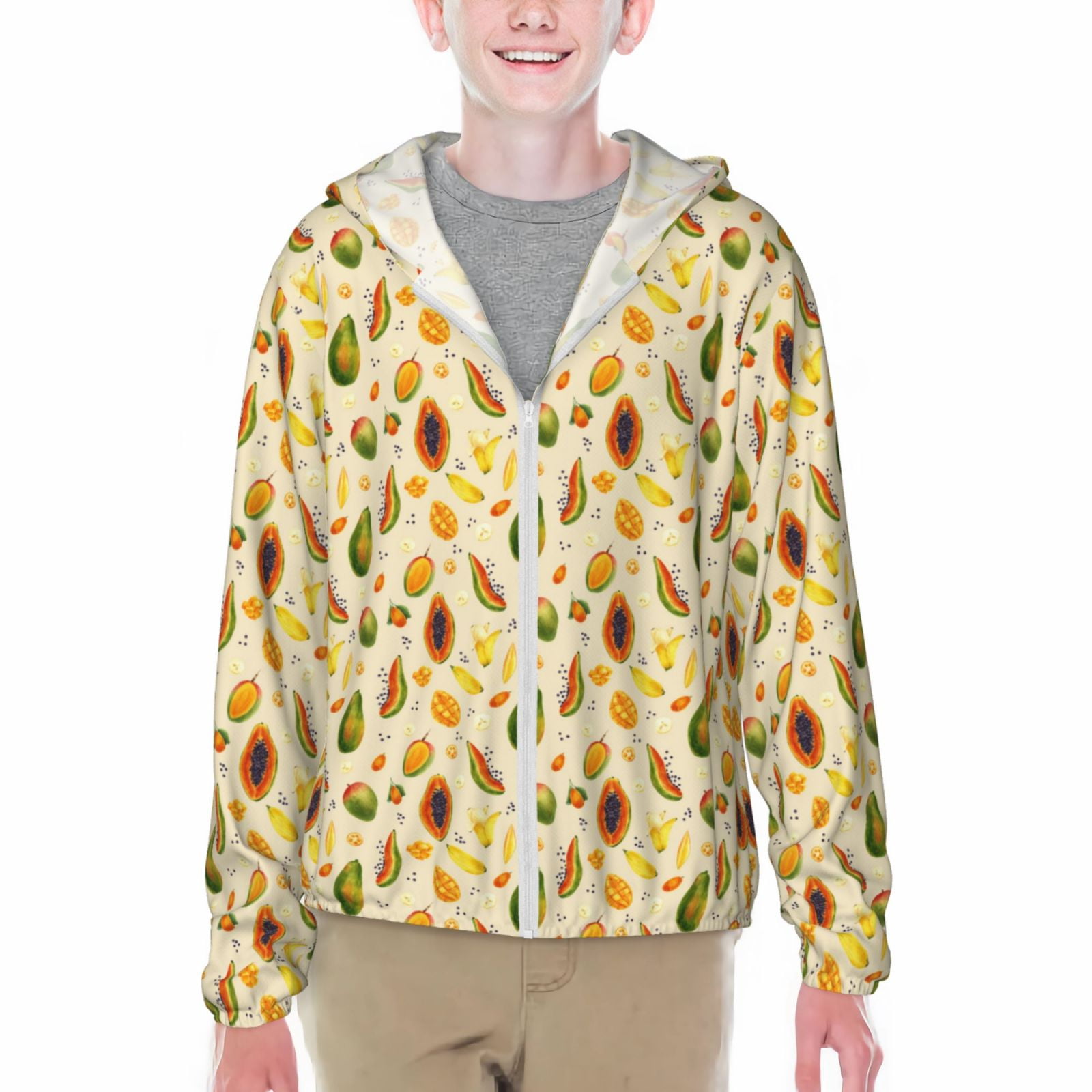 Honeii Tropical Fruits Print Sun Protection Jacket Hooded Cooling Shirt ...