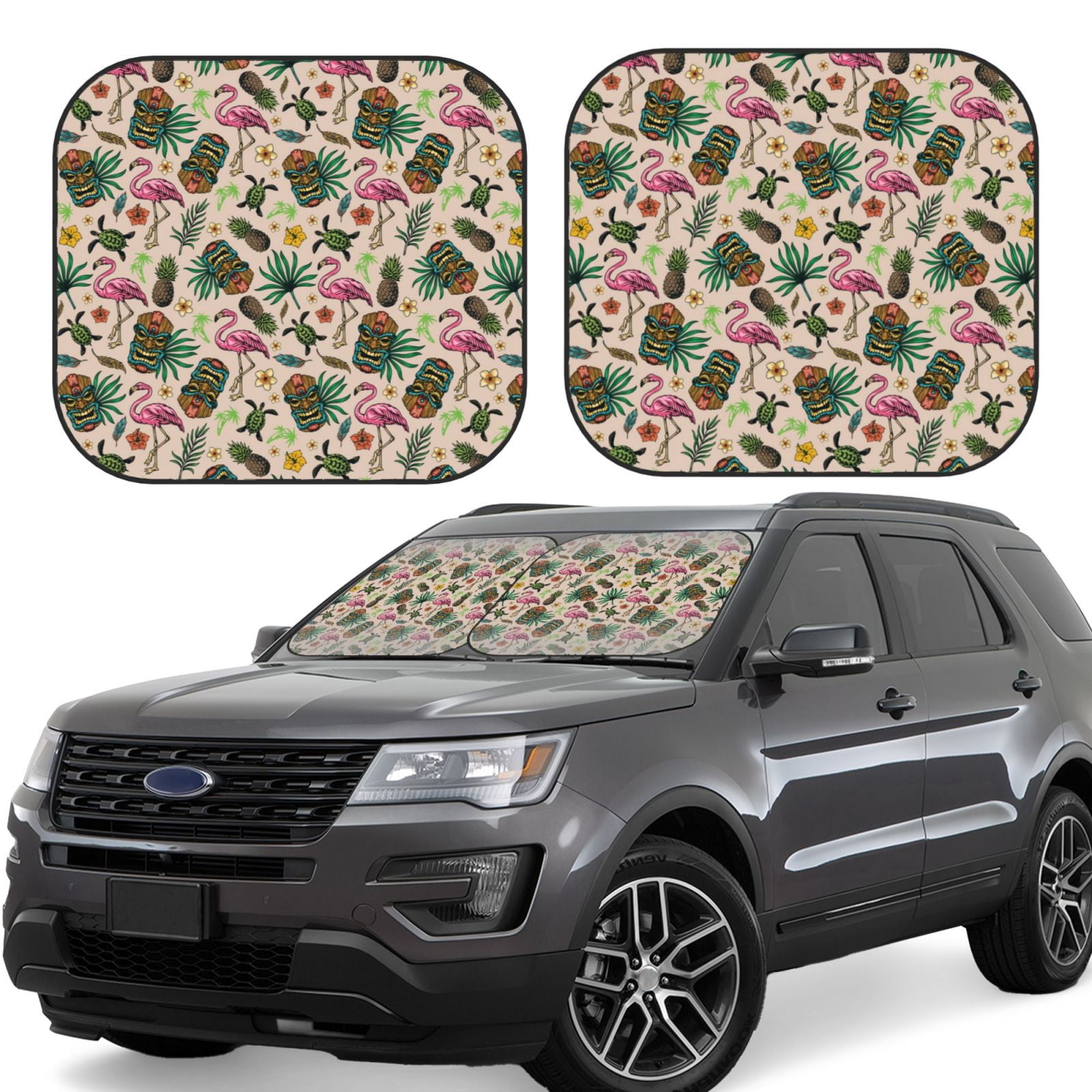 Honeii Tropical Mask Flamingo Print Foldable Car Sun Shade for ...