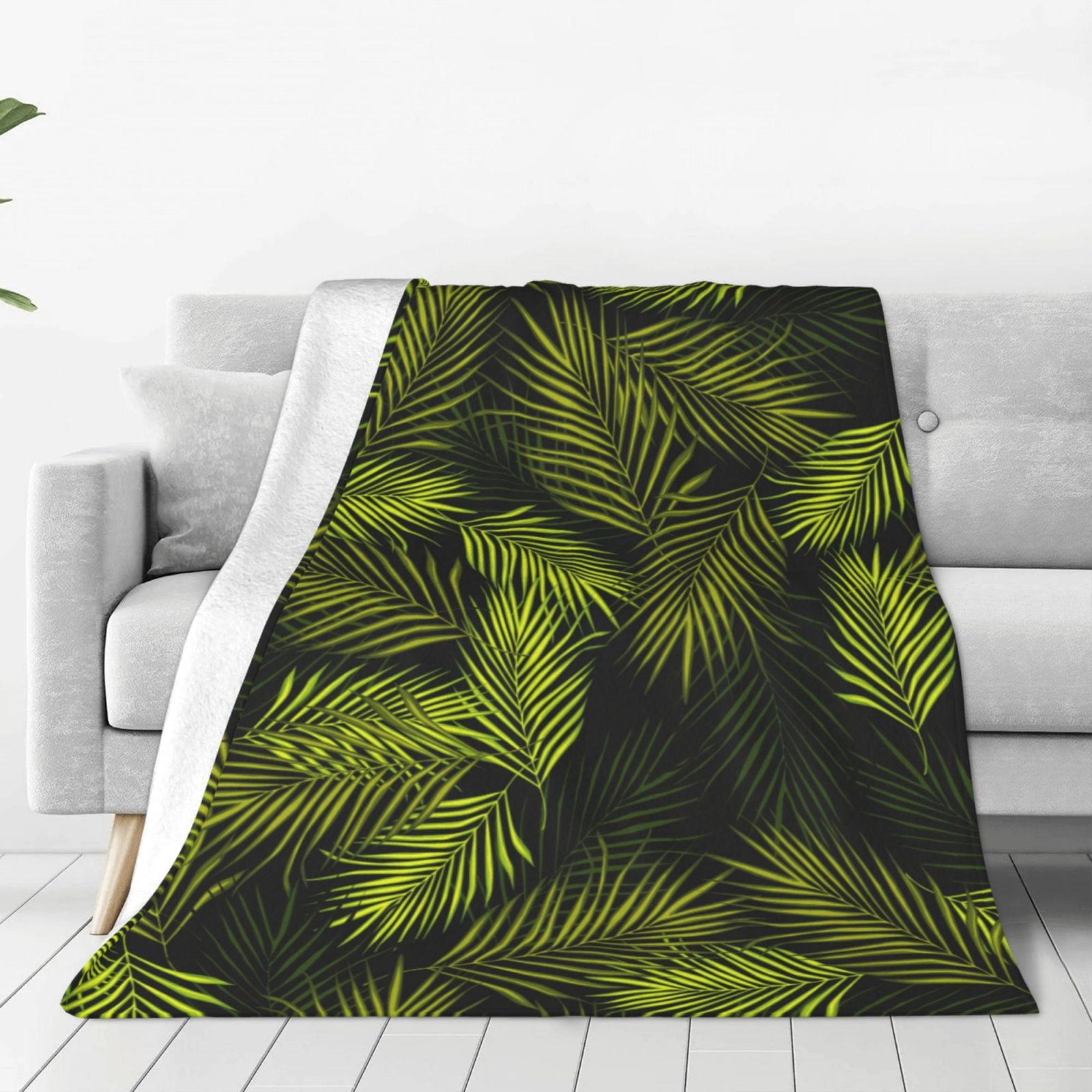 Honeii Tropical Palm Leaves Fern Leaf Print Fleece Blanket - Throw ...