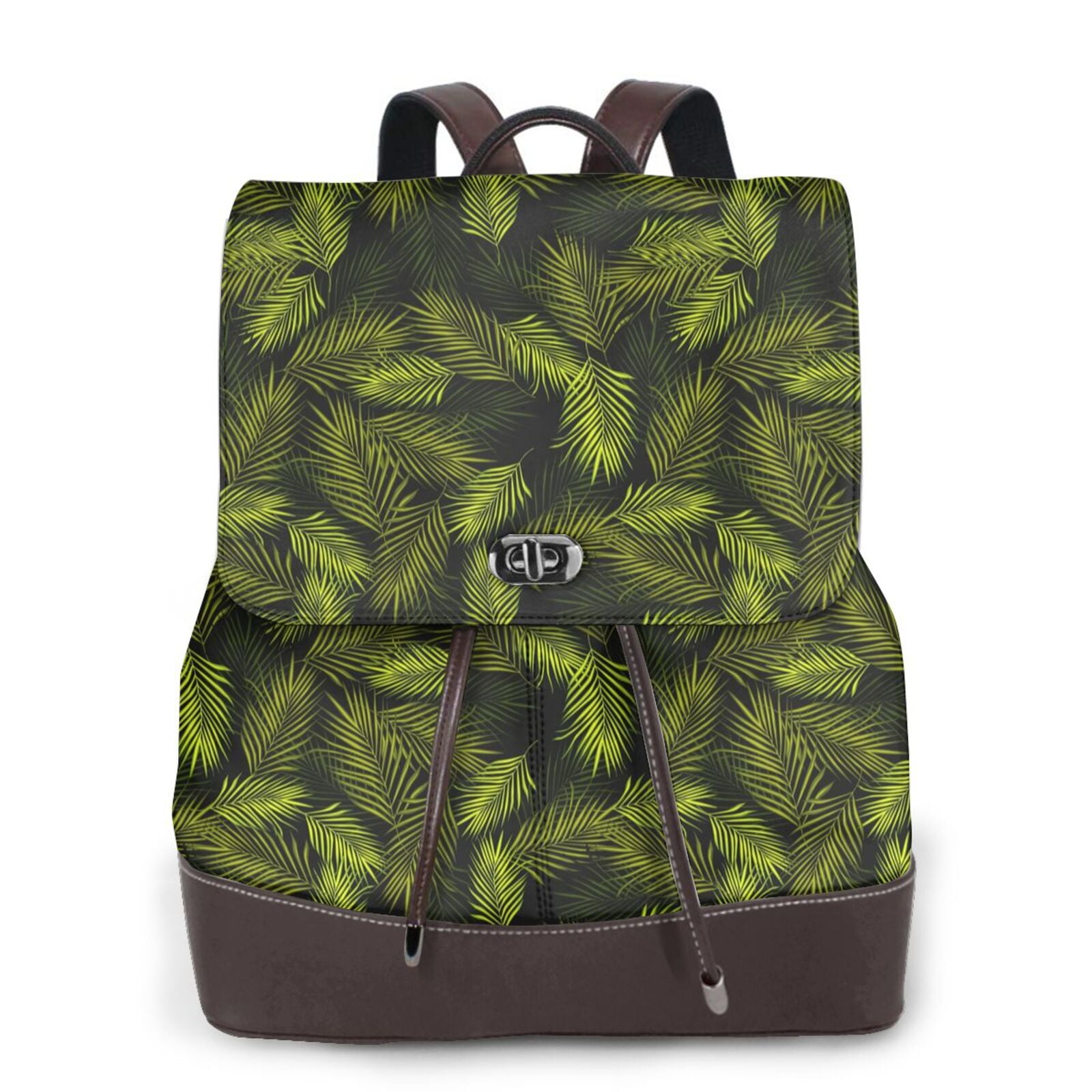 Honeii Tropical Palm Leaves Fern Leaf rint Leather Backpack,Trendy ...