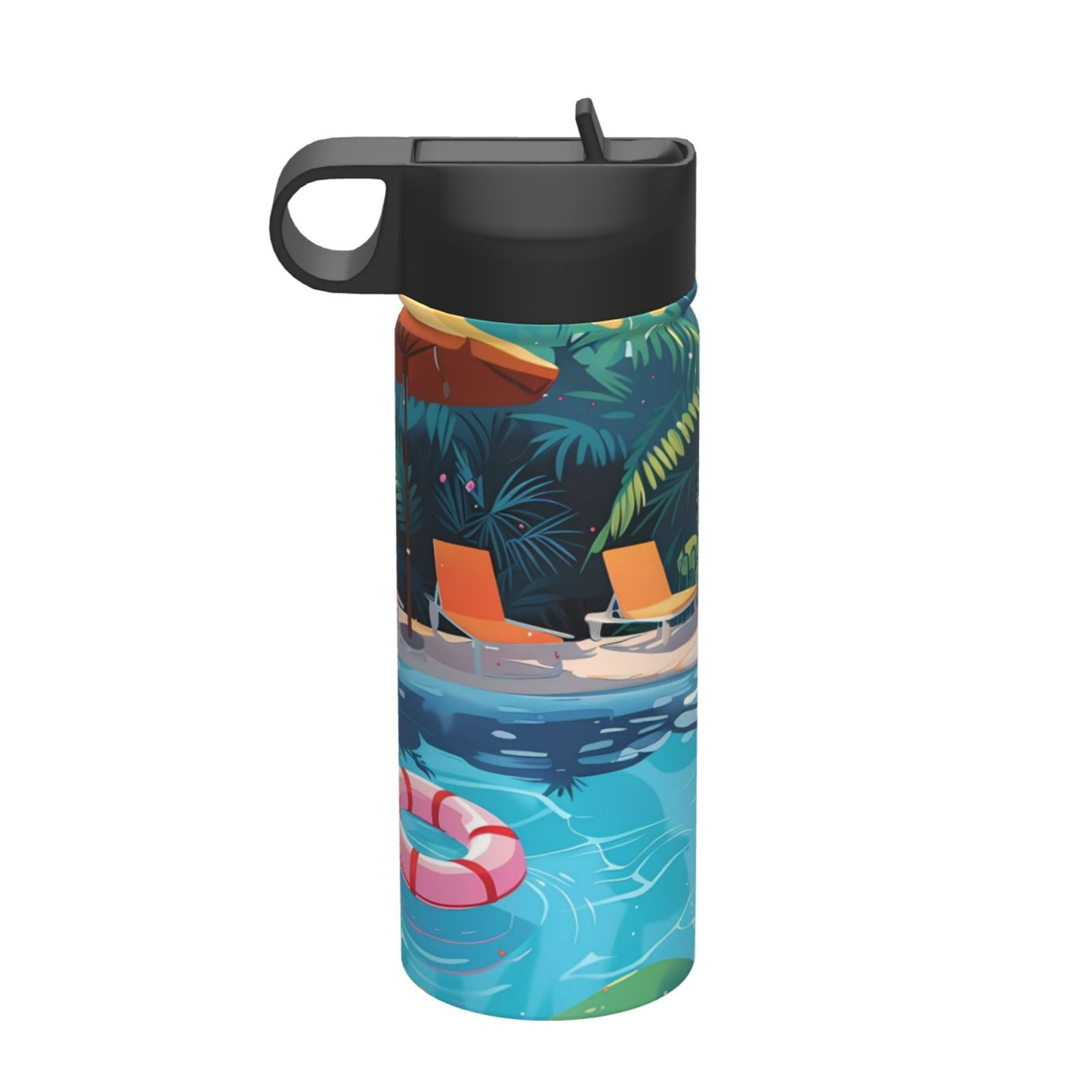 Honeii Tropical Poolside Relaxation Print 18 oz Insulated Water Bottle ...