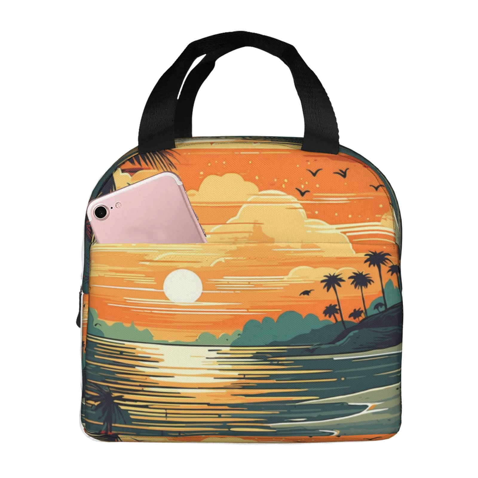 Honeii Tropical Sunset Paradise Print Lunch Bag Women, Lunch Box Lunch ...