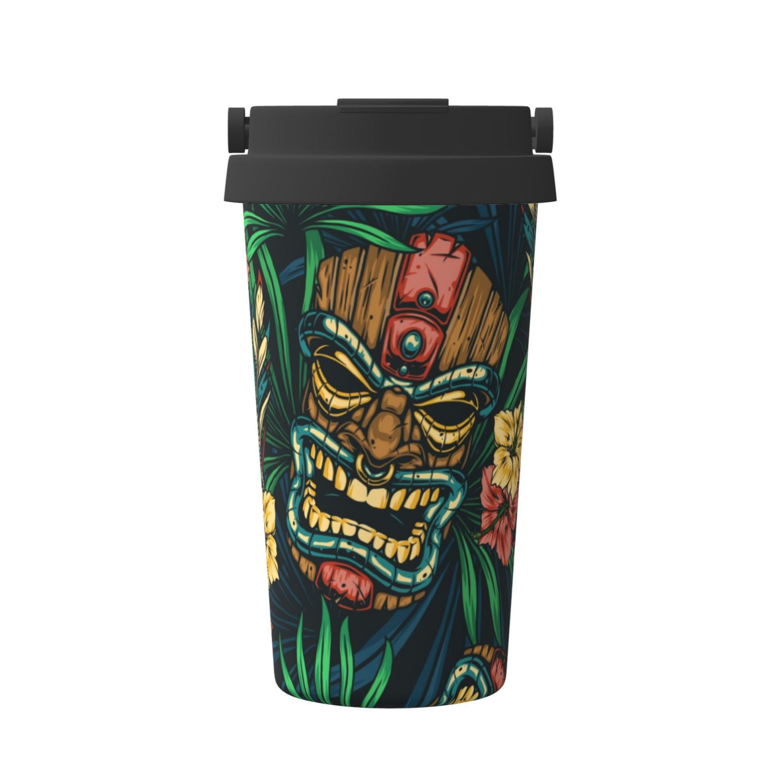Honeii Tropical Tribe Mask Print Travel Coffee Mug Insulated Coffee Cup ...