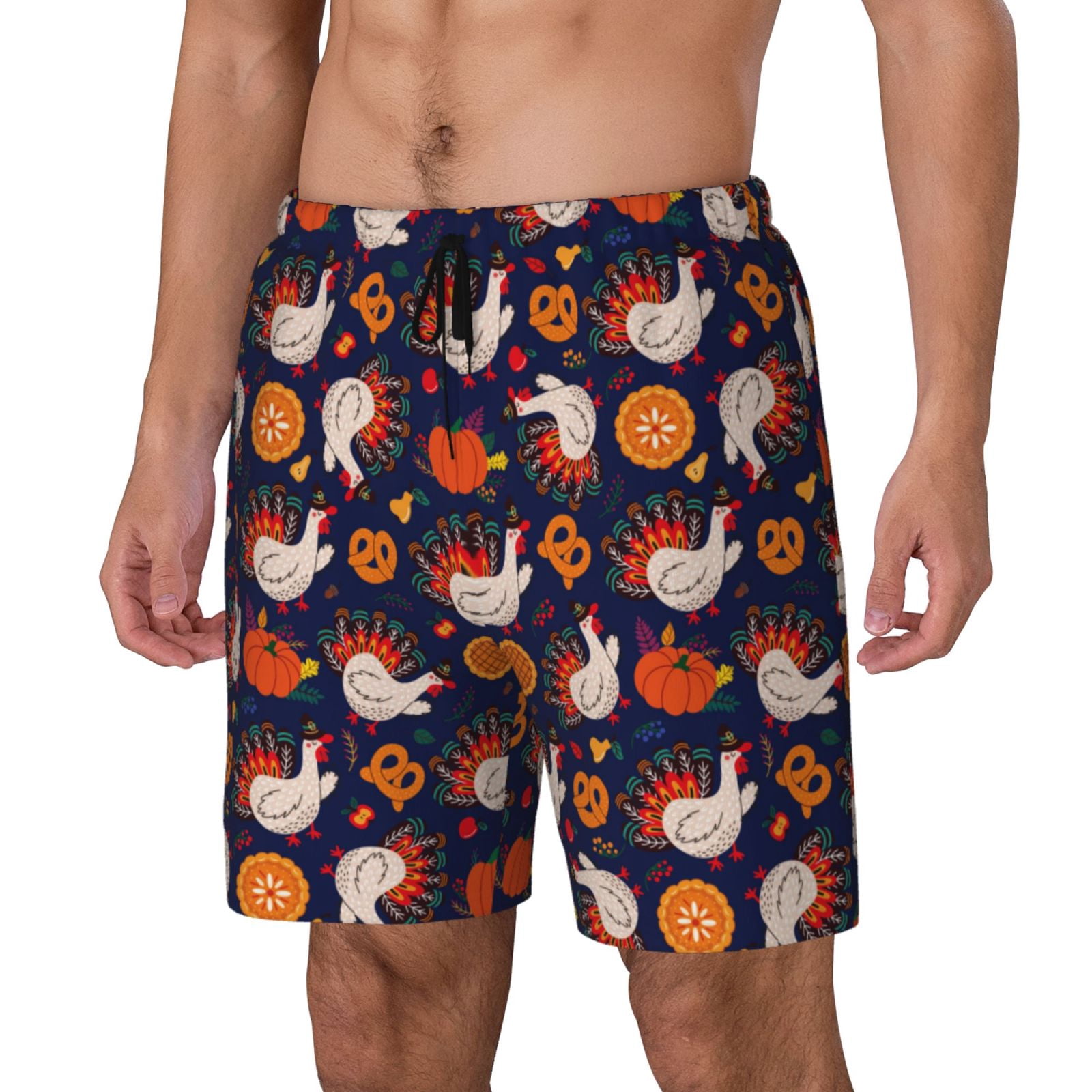 Honeii Turkey And Thanksgiving Print Men's Swim Shorts,Mens Swim Trunks ...