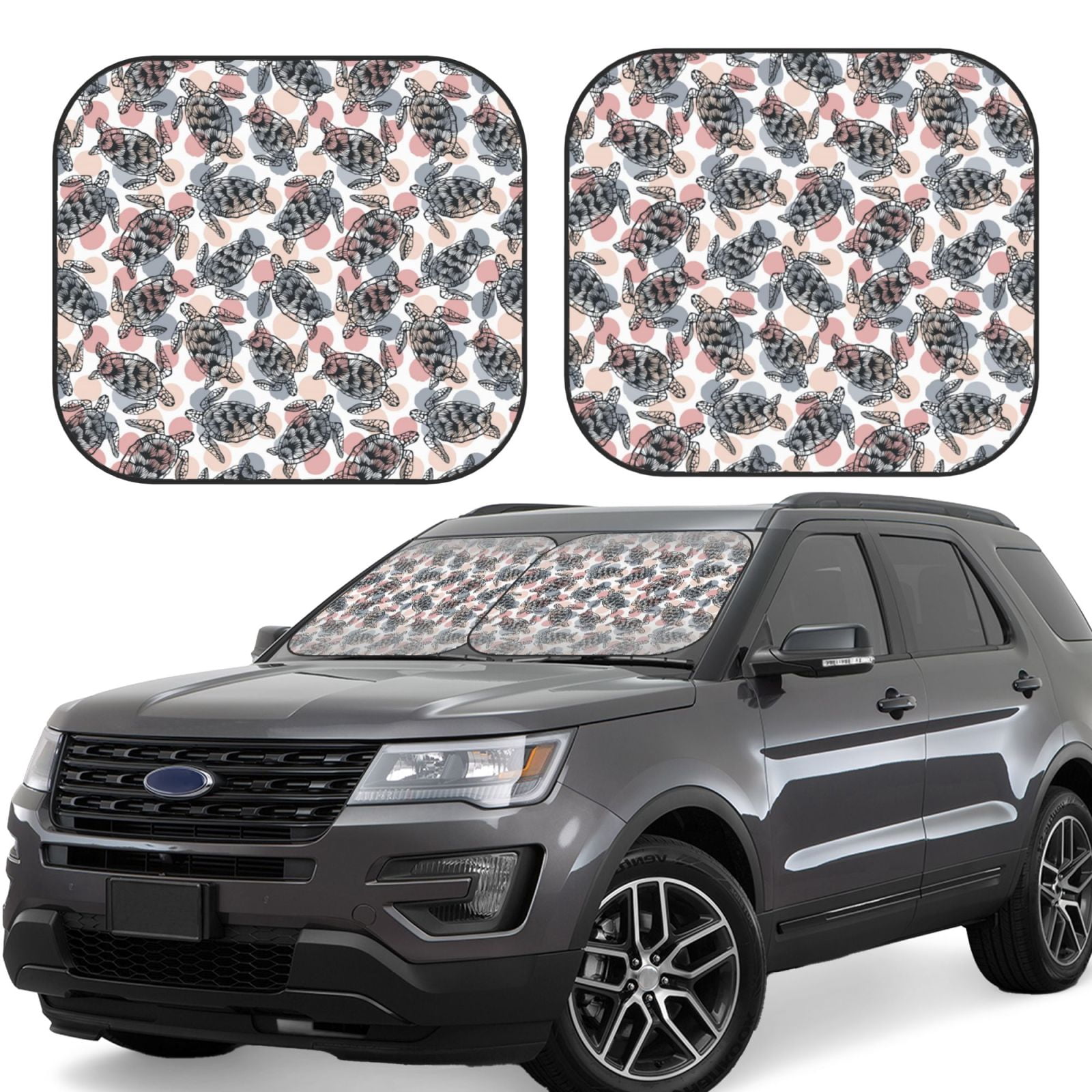 Honeii Turtle Print Foldable Car Sun Shade for Windshield, 2-Piece UV ...