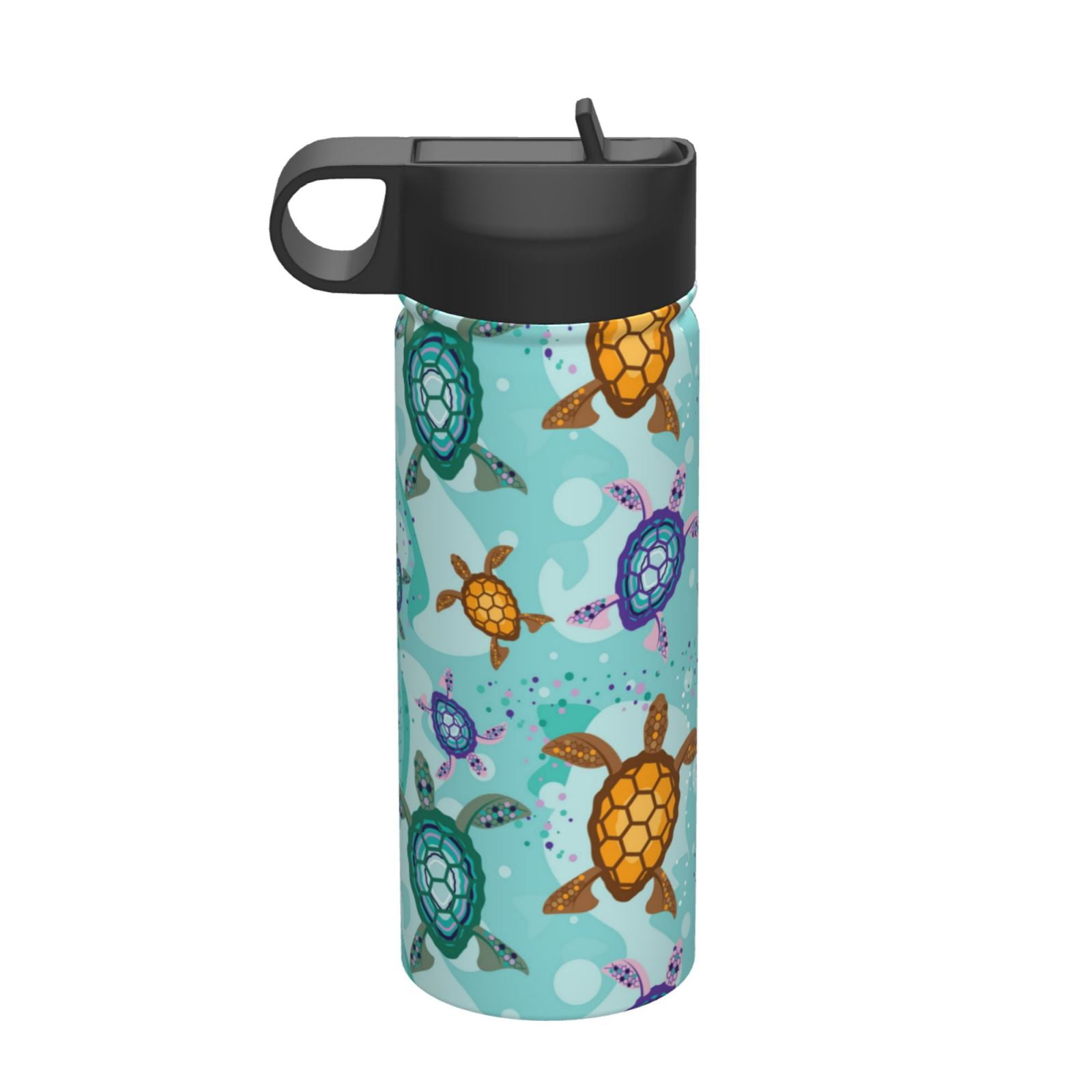 Honeii Turtles And Sea Print 18 oz Insulated Water Bottle with Straw ...
