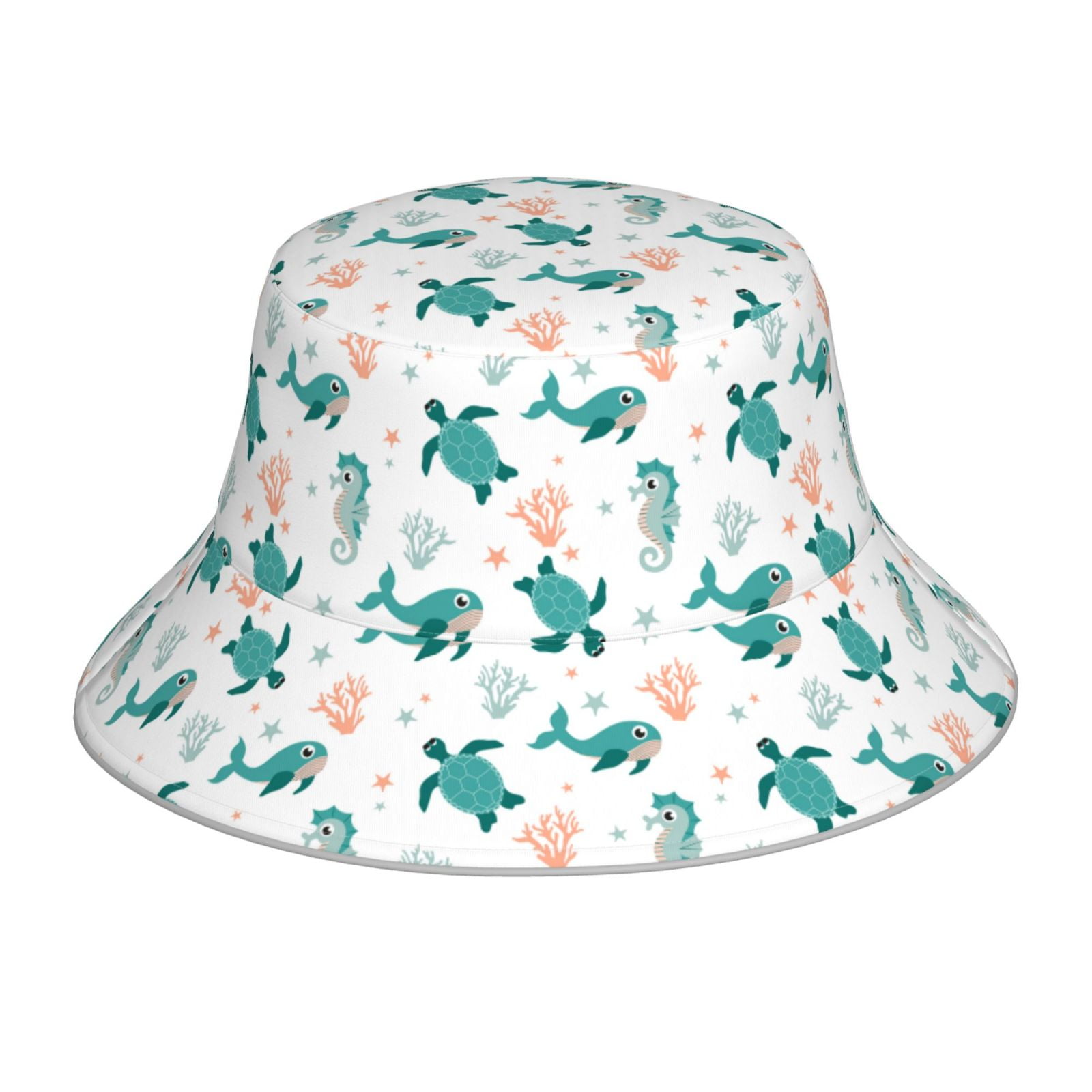 Honeii Turtles And Seahorses for Unisex Bucket Hat Waterproof Rain Hat Reversible Shiny Rave ...