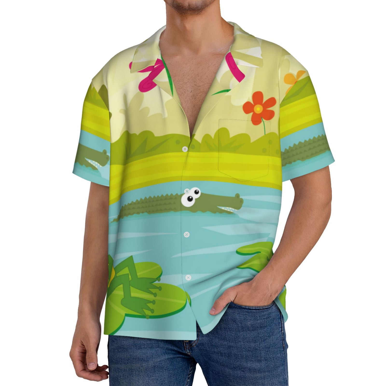 Honeii Two Frogs Are Sitting On Water Lilies for Men's Short-Sleeved ...
