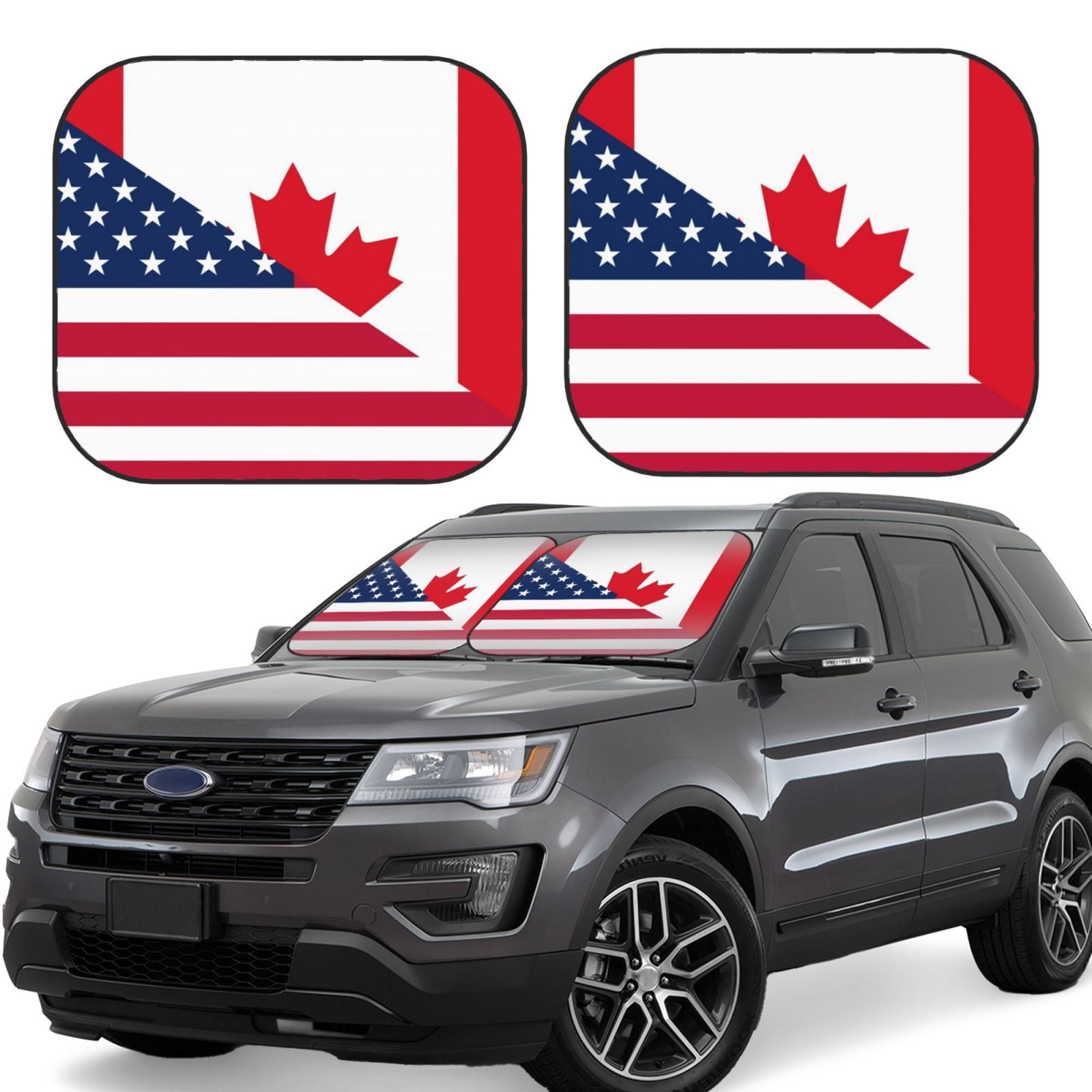 Honeii USA Canada Flag Print Foldable Car Sun Shade for Windshield, 2 ...
