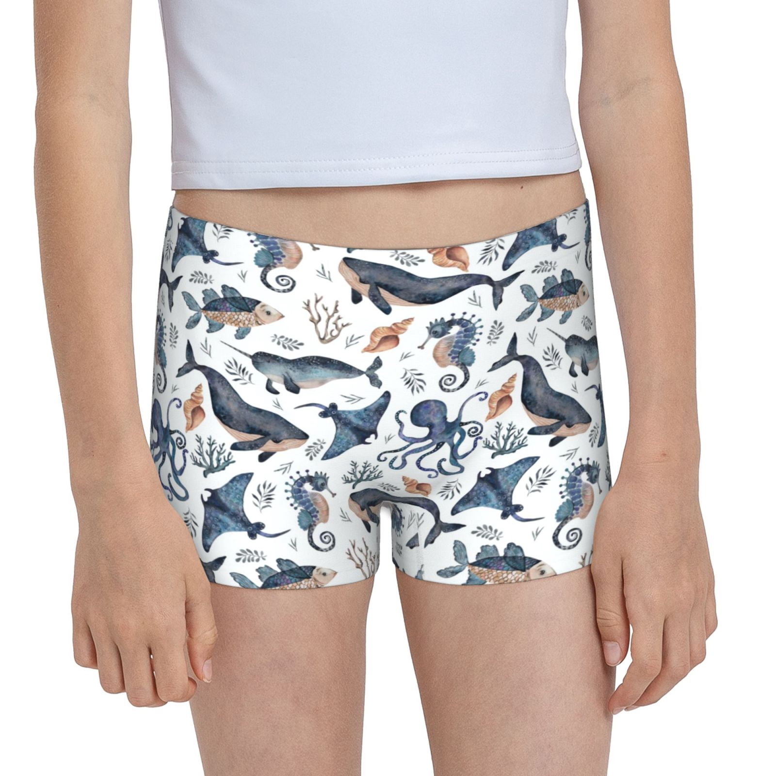Honeii Underwater Animals 1 Print 100% Cotton Boxer Briefs, Girls ...