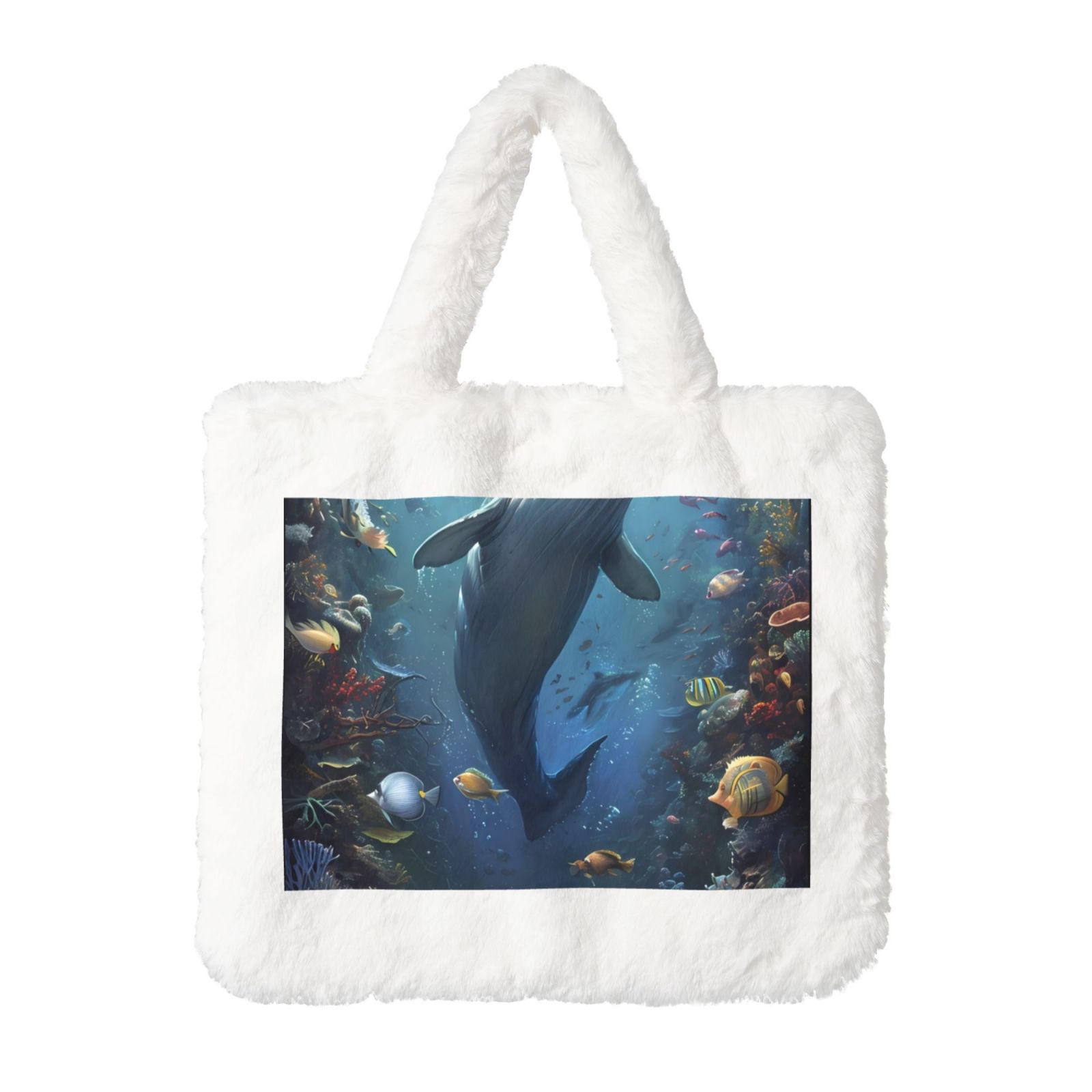 Honeii Underwater Dolphin Print Fluffy Shoulder Bag Plush Bags Women ...