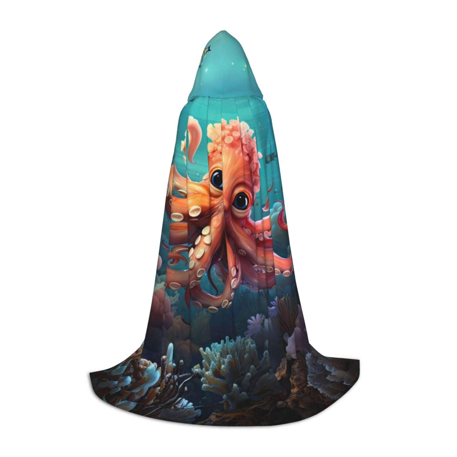 Honeii Underwater Plant Octopus Print Poncho Cape, Cloak Coat, Snuggly ...