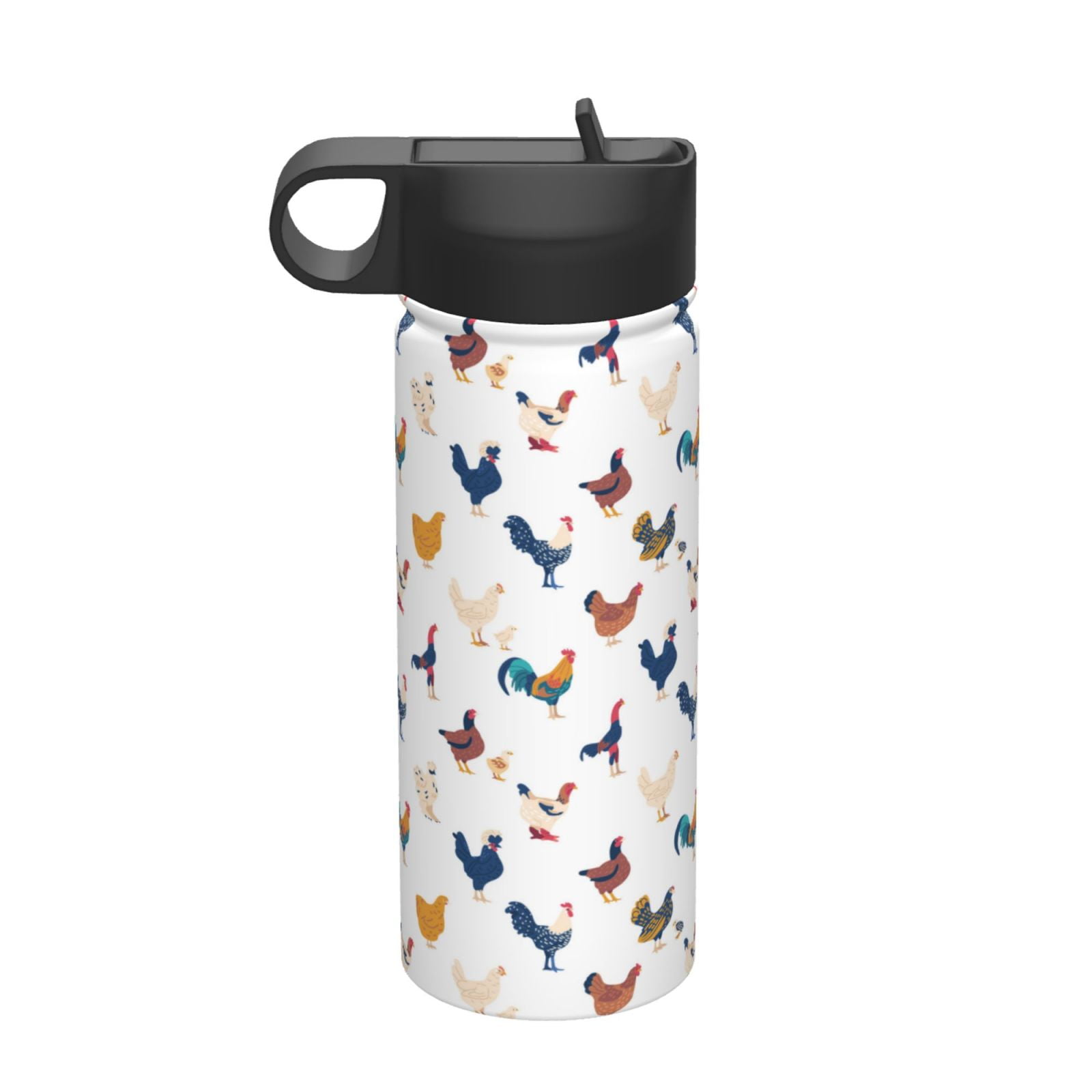 Honeii Various Rooster Print 18 oz Insulated Water Bottle with Straw ...