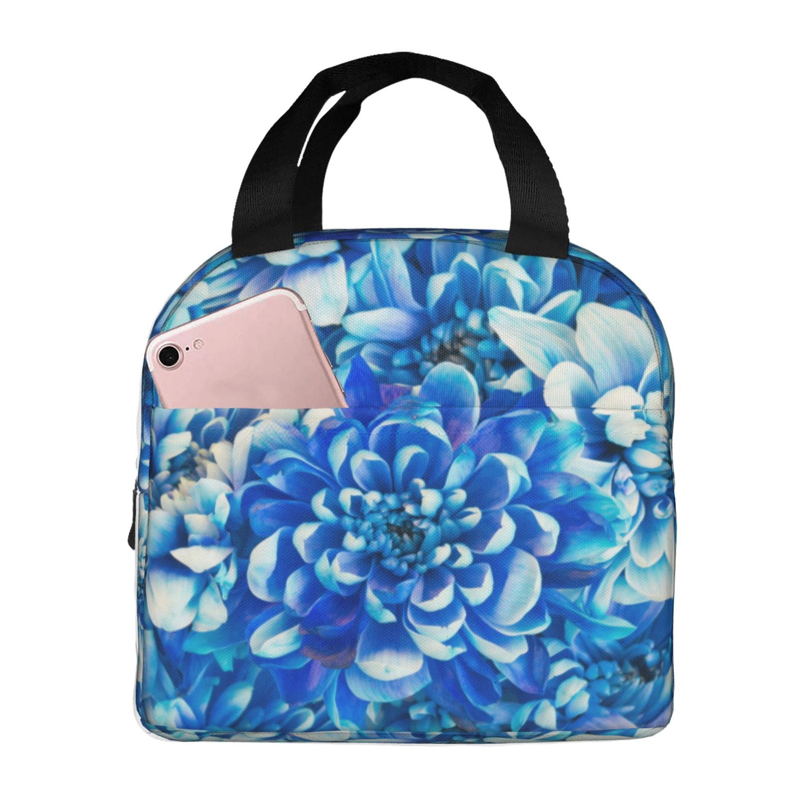 Honeii Vibrant Blue Floral Print Lunch Bag Women, Lunch Box Lunch Bag ...