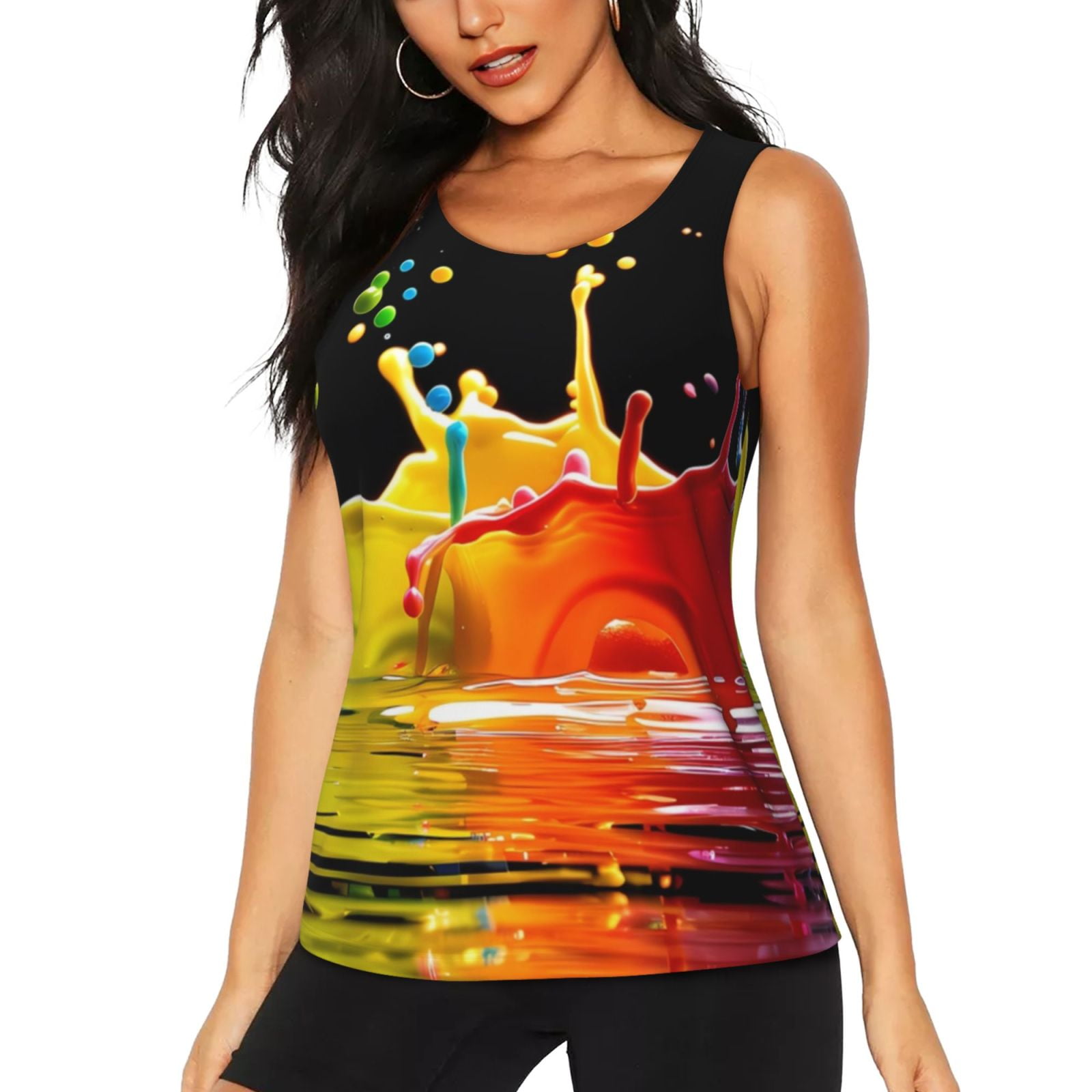 Honeii Vibrant Color Splash Print Women's Workout Tank Top Sleeveless ...