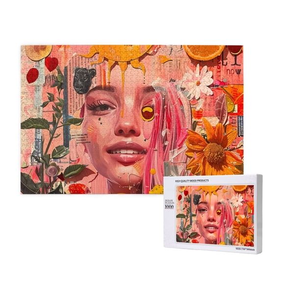 Honeii Vibrant Floral Collage Portrait Pattern 1000 Piece Puzzles for ...
