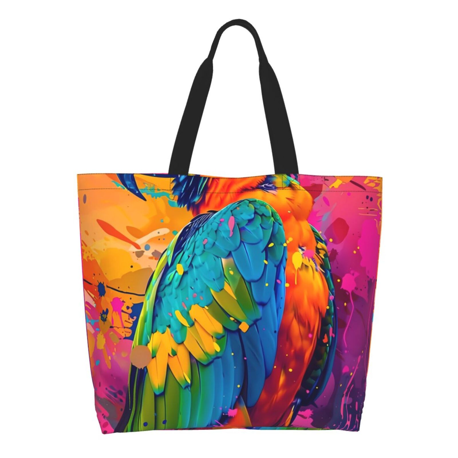 Honeii Vibrant Parrot Splash Art Print Tote Bag for Women, Foldable ...