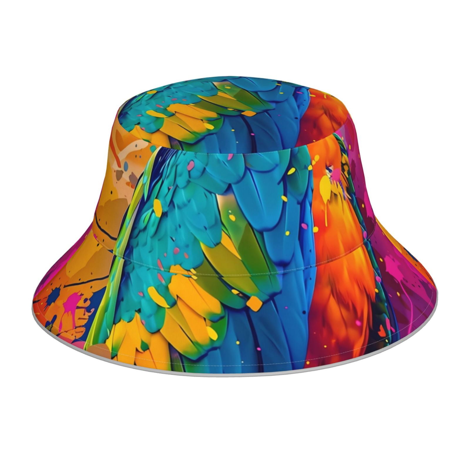 Honeii Vibrant Parrot Splash Art for Unisex Bucket Hat Waterproof Rain ...