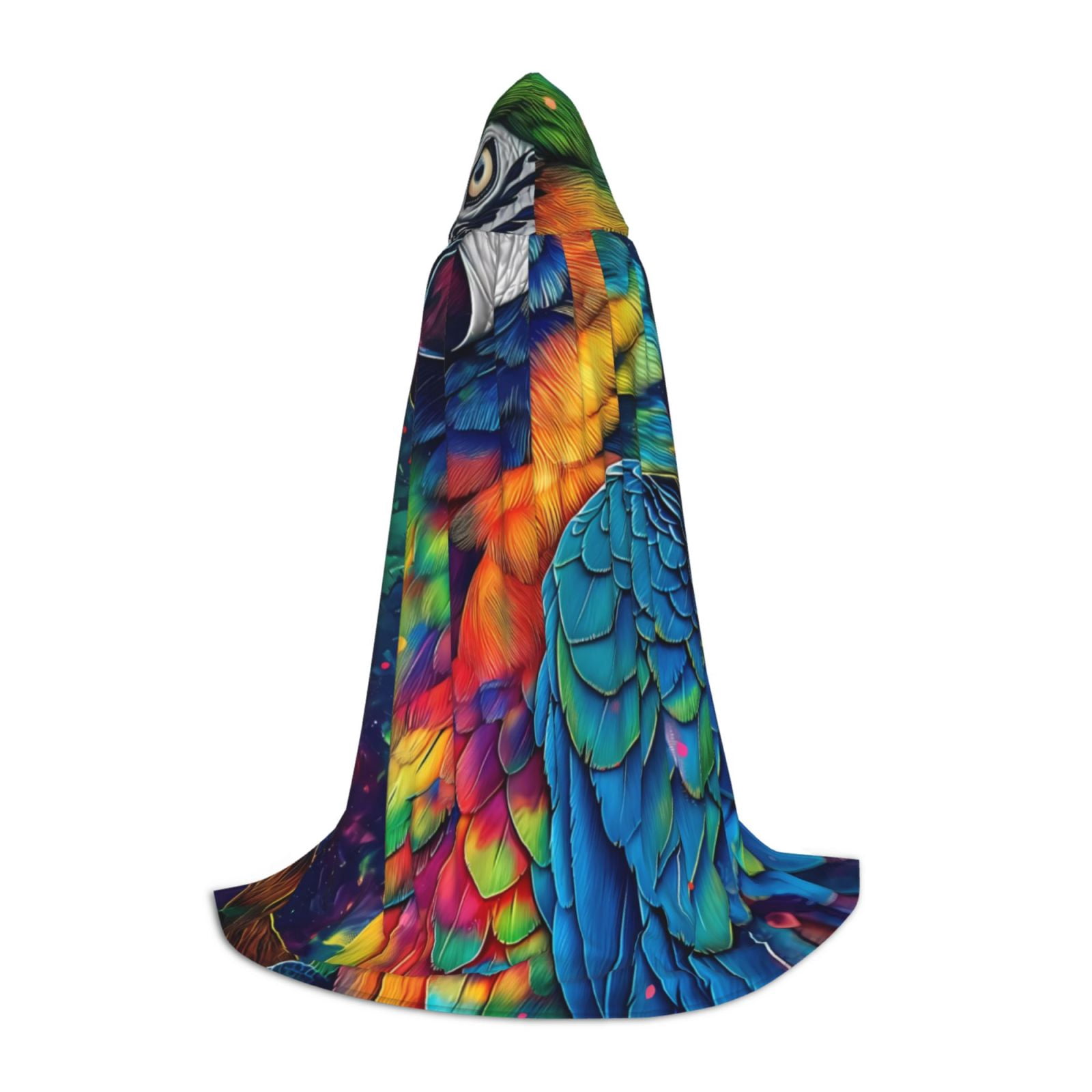 Honeii Vibrant Rainbow Parrot Fantasy Print Poncho Cape, Cloak Coat ...