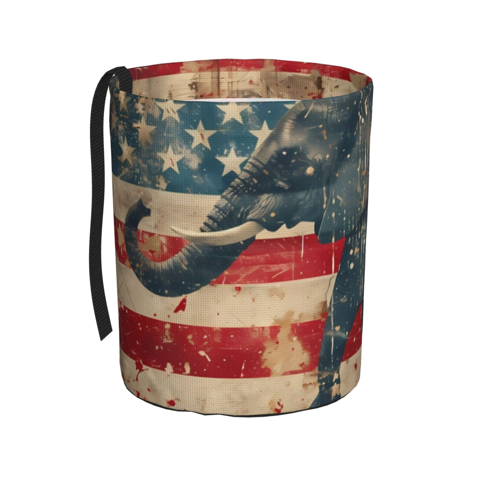 Honeii Vintage American Flag Elephant Print Waterproof Car Trash Can ...