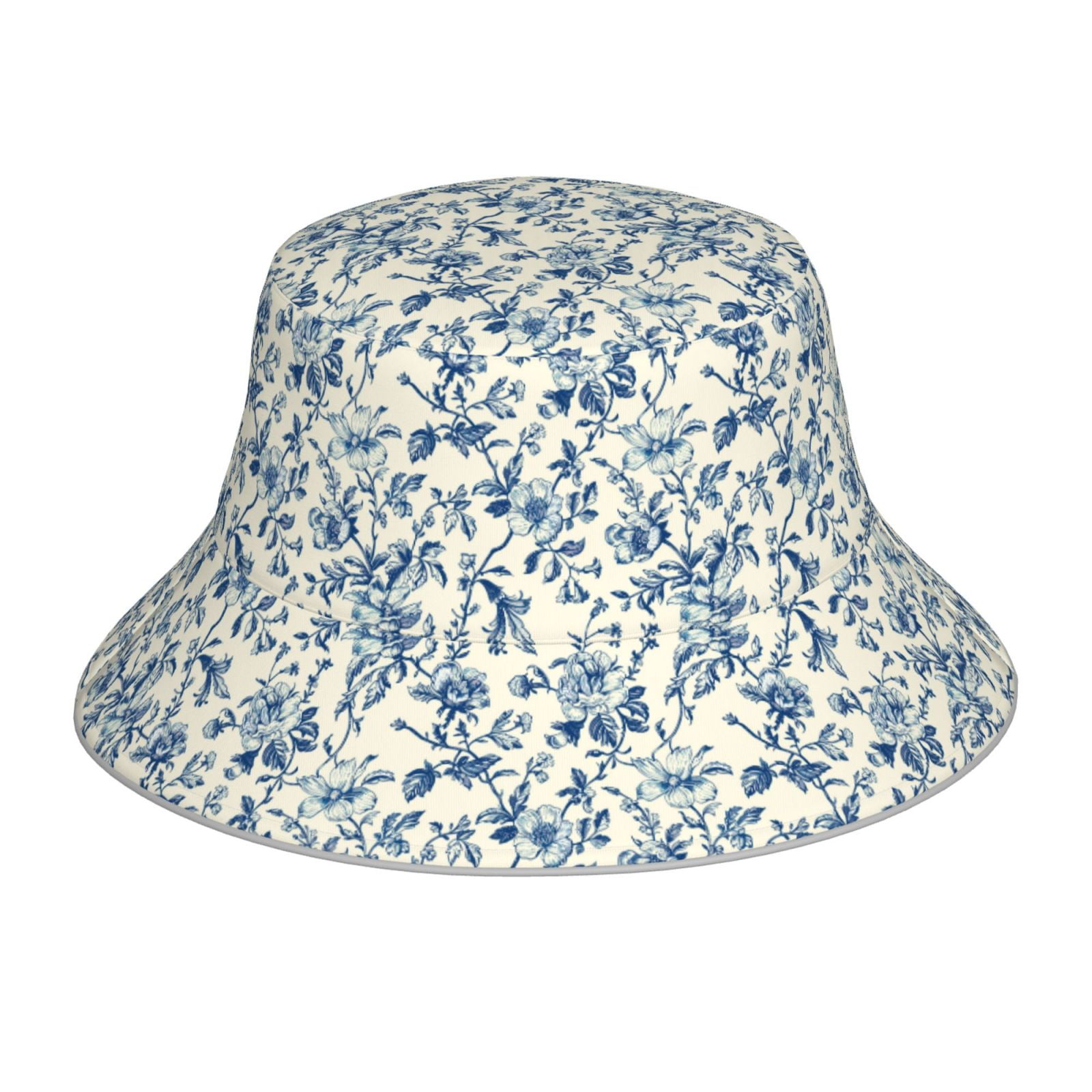 Honeii Vintage Blue Floral for Unisex Bucket Hat Waterproof Rain Hat ...