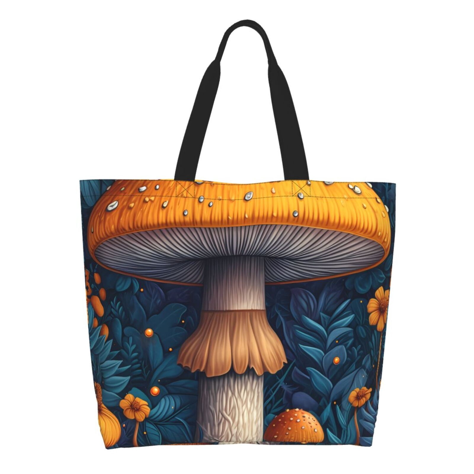 Honeii Vintage Blue Leaf Mushroom Print Tote Bag for Women, Foldable ...