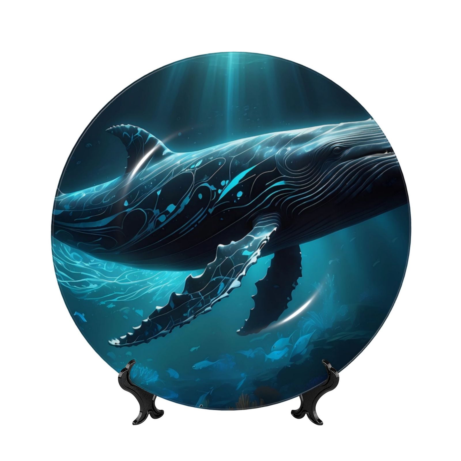 Honeii Vintage Blue Pattern Whale Print Elegant Bone China Decorative ...
