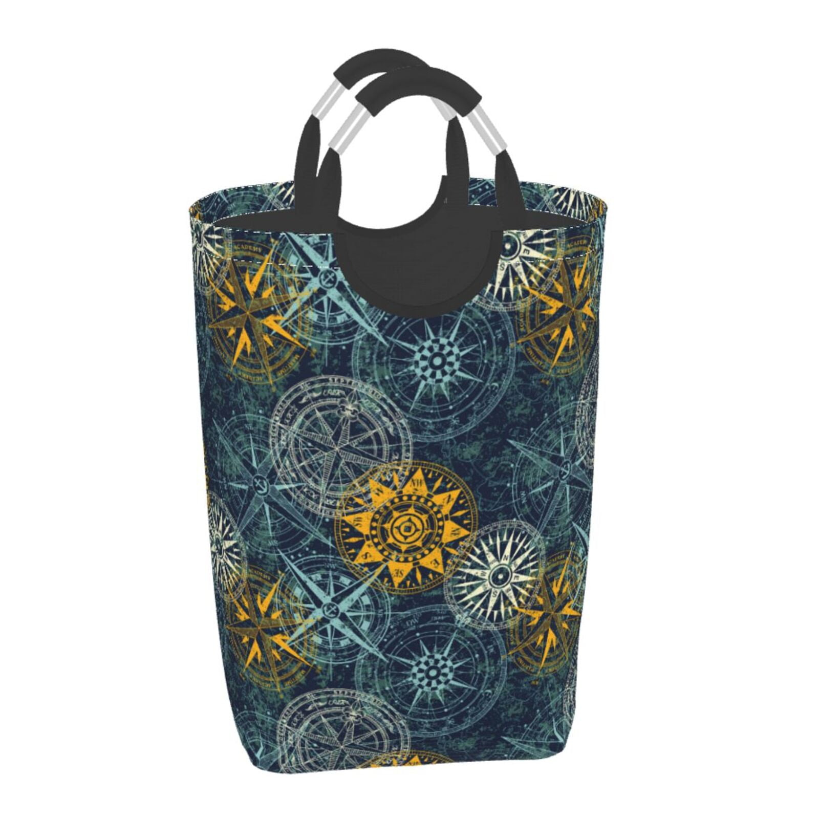 Honeii Vintage Compass Print Laundry Hamper Collapsible Laundry Baskets ...