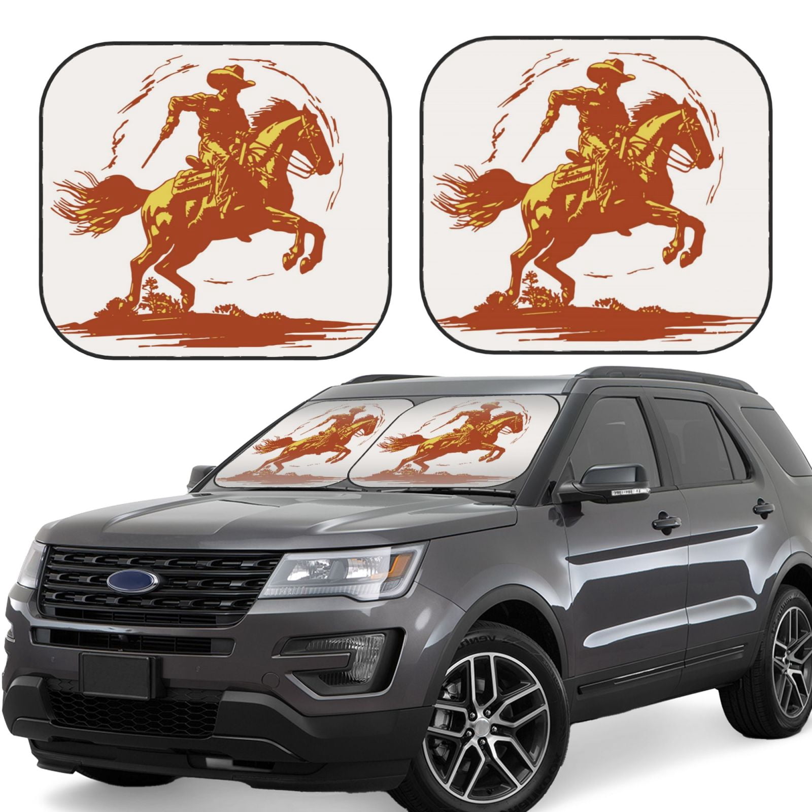 Honeii Vintage Cowboy On A Bronco Horse Print Foldable Car Sun Shade ...